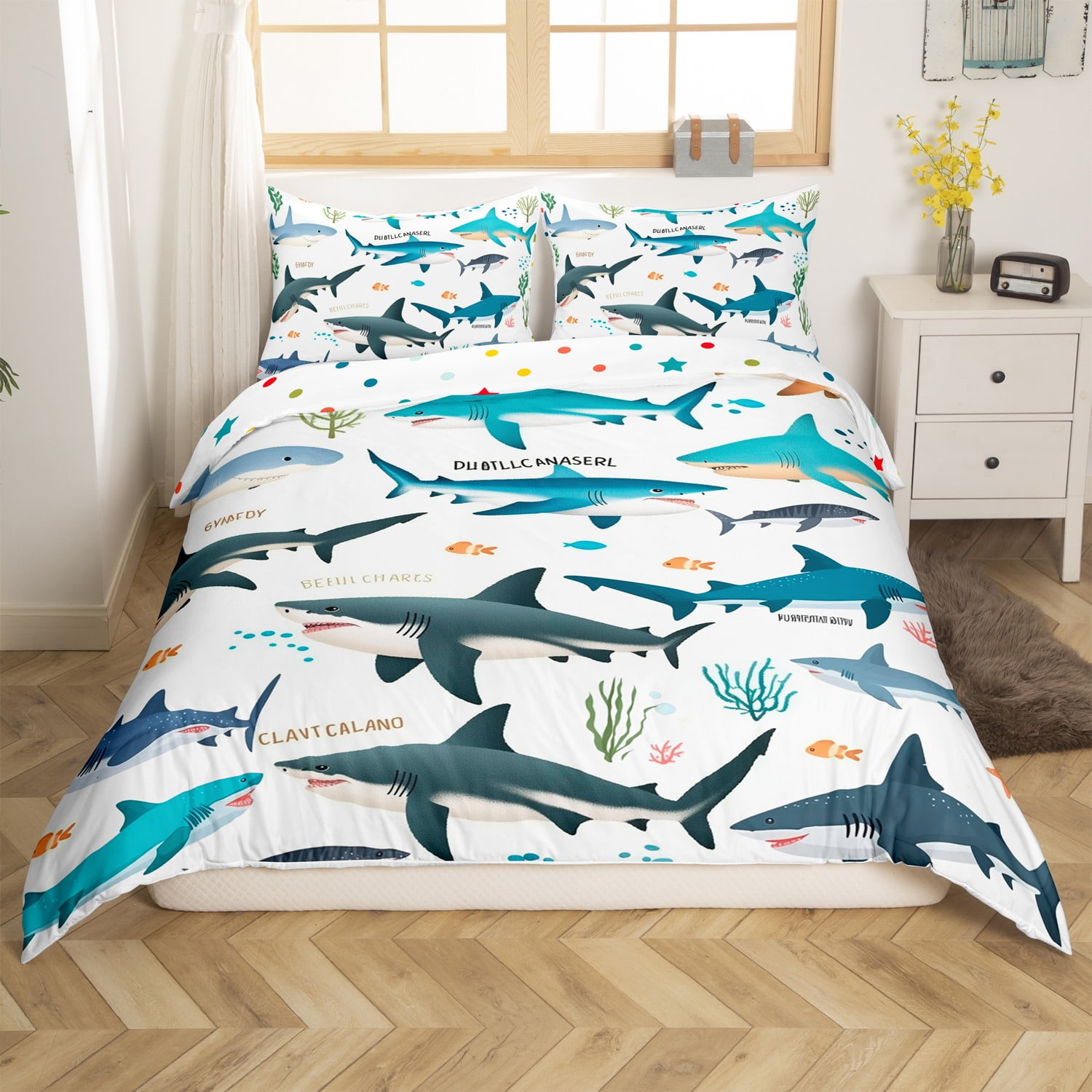 Shark Bedding Sets Twin Size Ocean Themed Duvet Cover 3D Shark Pattern ...