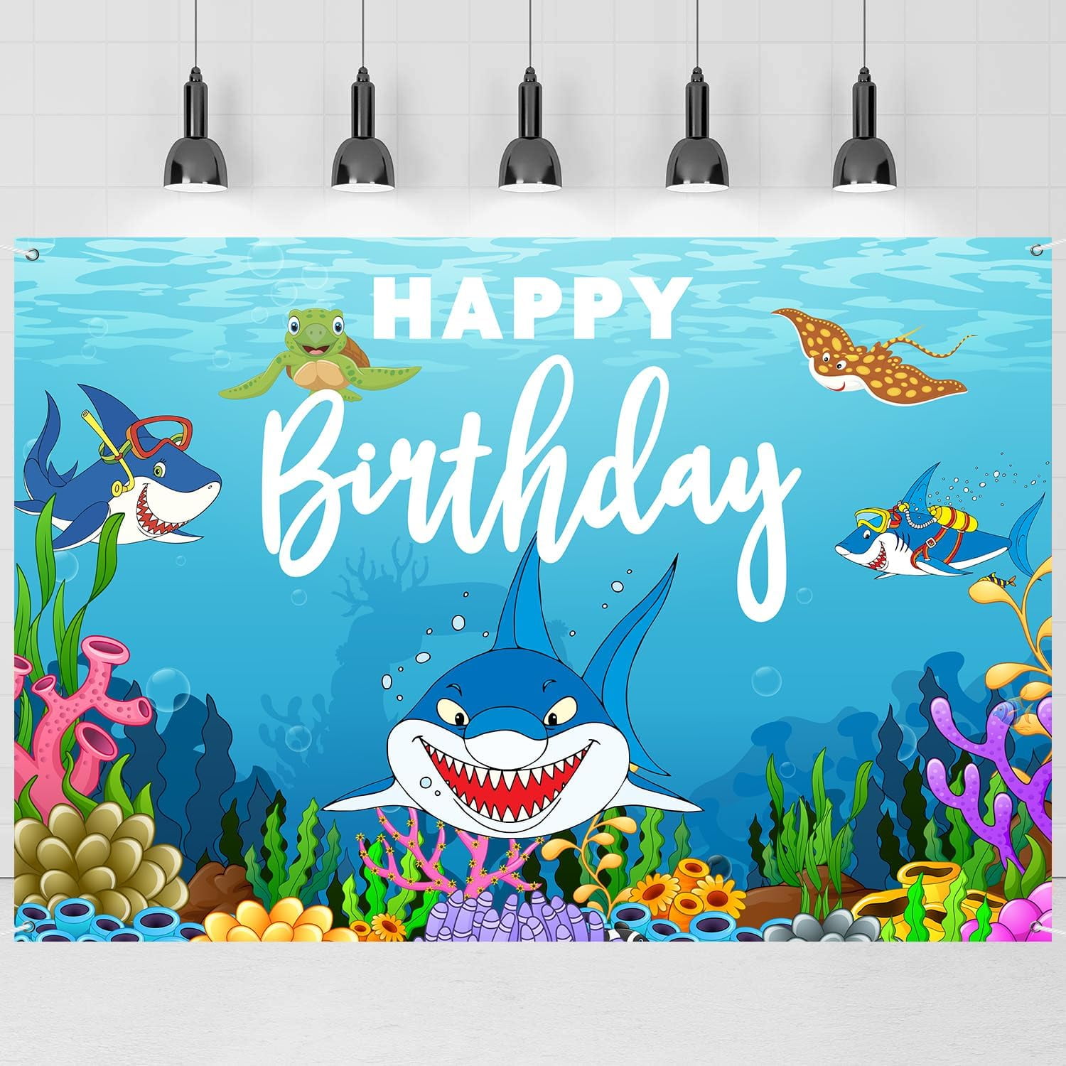 Shark Birthday Backdrop Banner, Ocean World Kids Birthday Party ...
