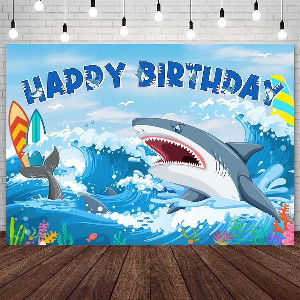 Shark Birthday Backdrop Happy Birthday Photography Background Under The ...