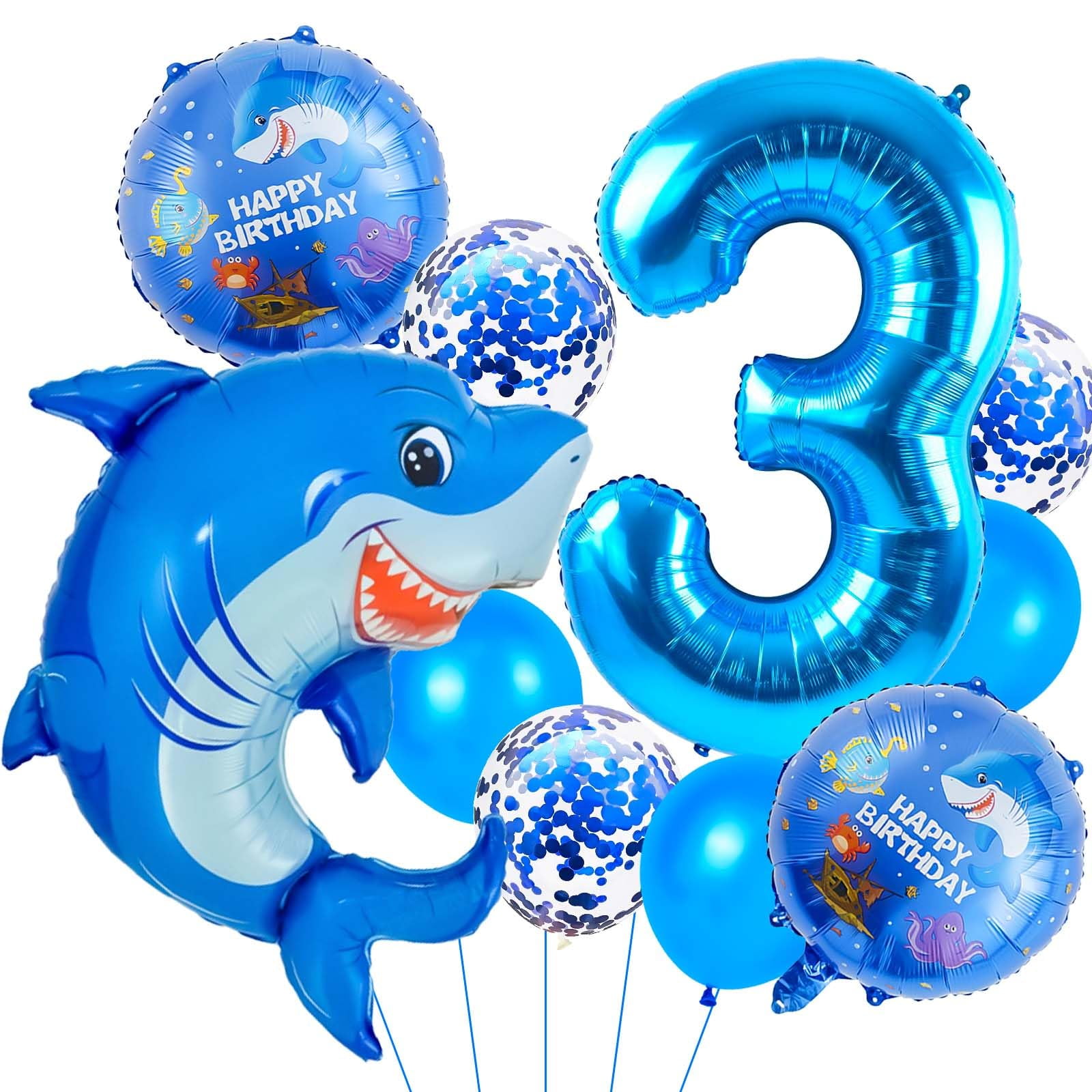 Shark Birthday Decorations, Blue Shark 3 BSL1 Balloon Number, Sea ...