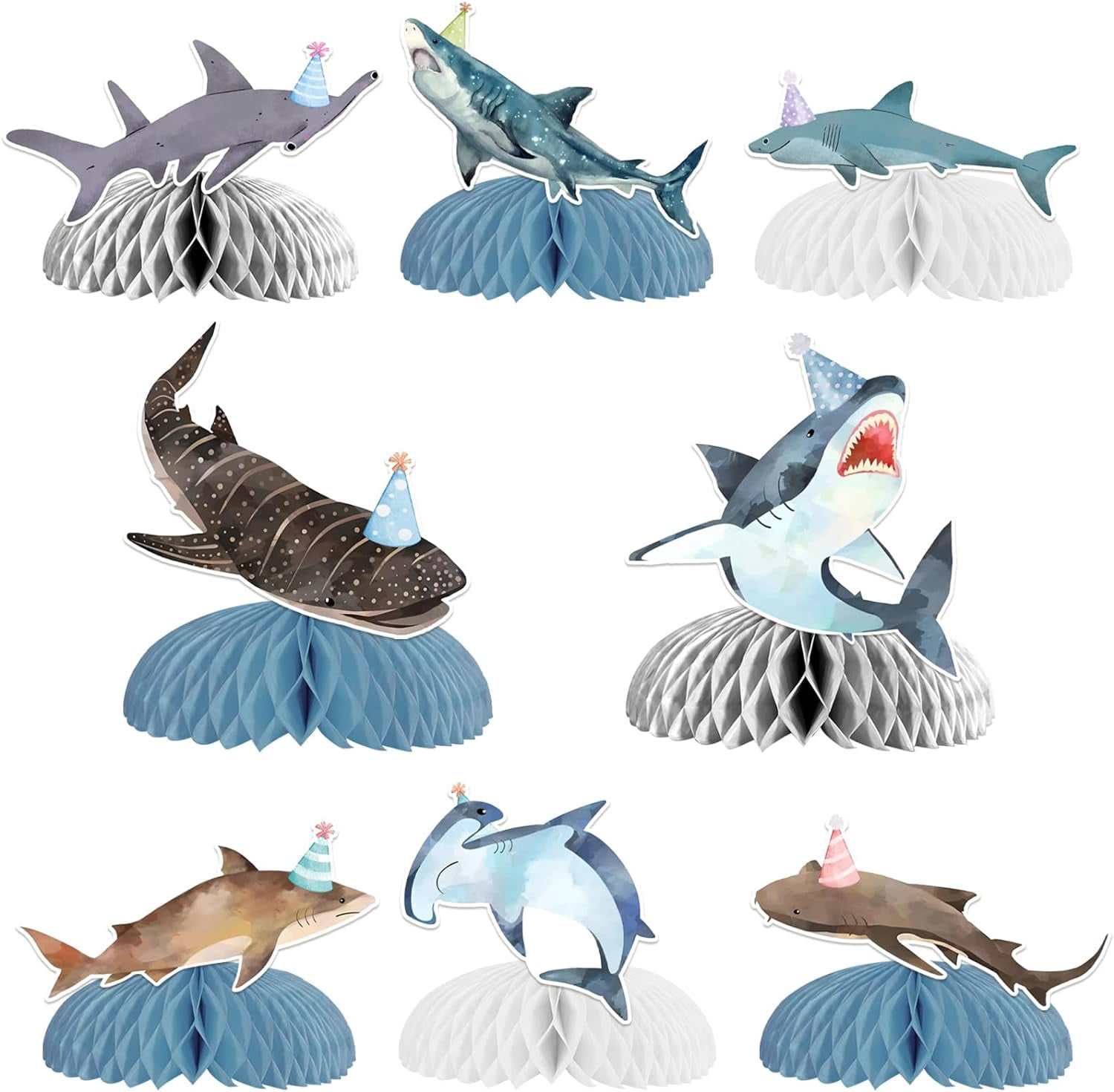 Shark Birthday table Decorations Shark Honeycomb Centerpieces Under the ...