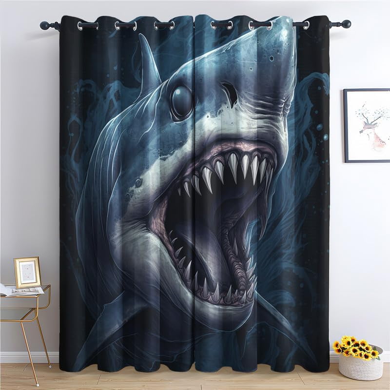 Shark Blackout Curtains For Bedroom Living Room, Horror Curtains & Home ...
