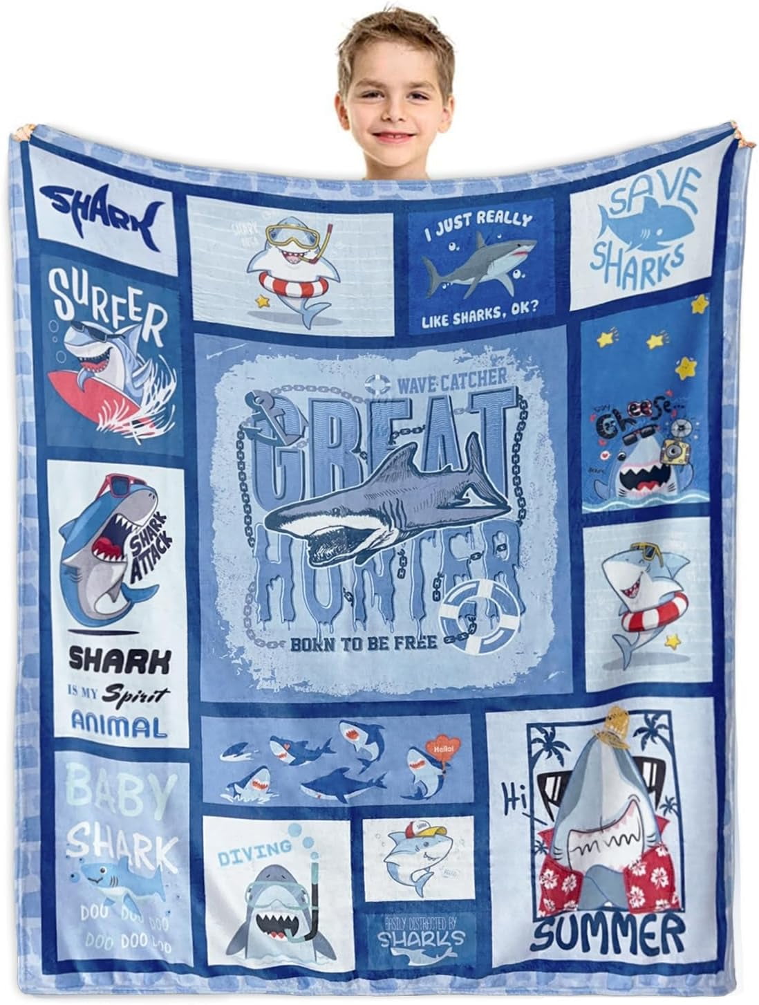 Shark Blanket Flannel Animal Throw Blankets Snuggle for Boys Teens Kids ...
