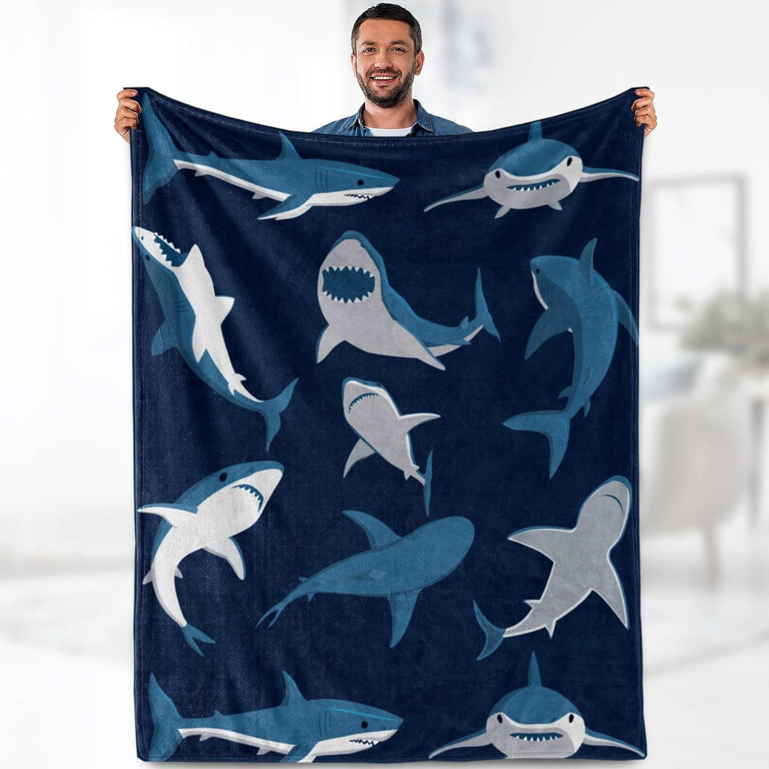 Shark Blanket Gifts for Boys Kids - Nautical Ocean Shark Lovers Animal ...