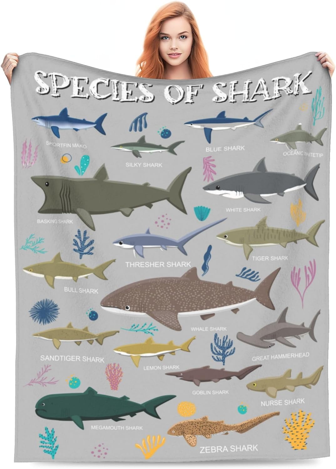 Shark Blanket Gifts for Kids Adults Soft Warm Lightweight Cozy Species ...