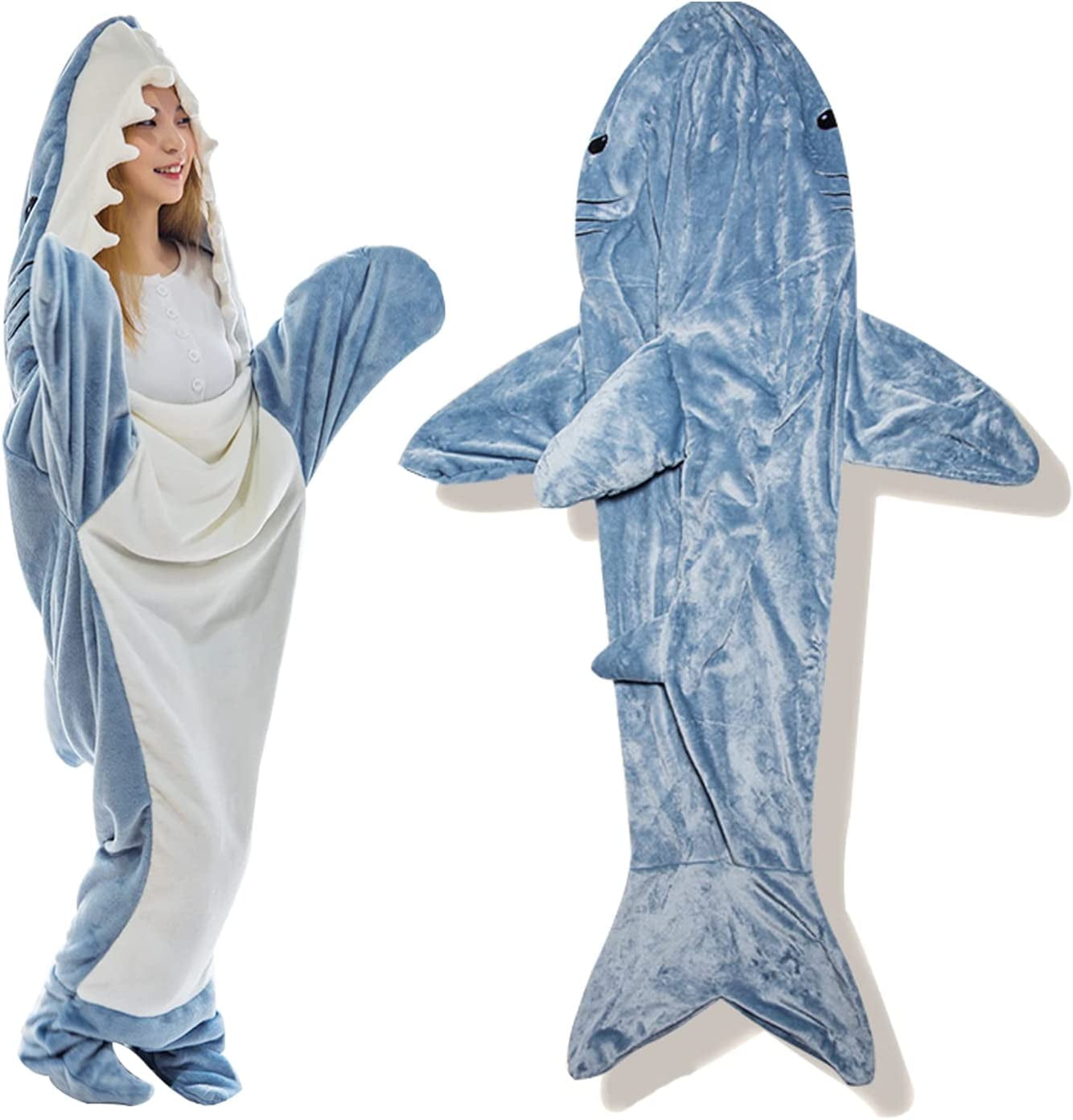 Shark Blanket Hoodie Onesie, Blue Wearable Sleeping Bag for Adults and ...