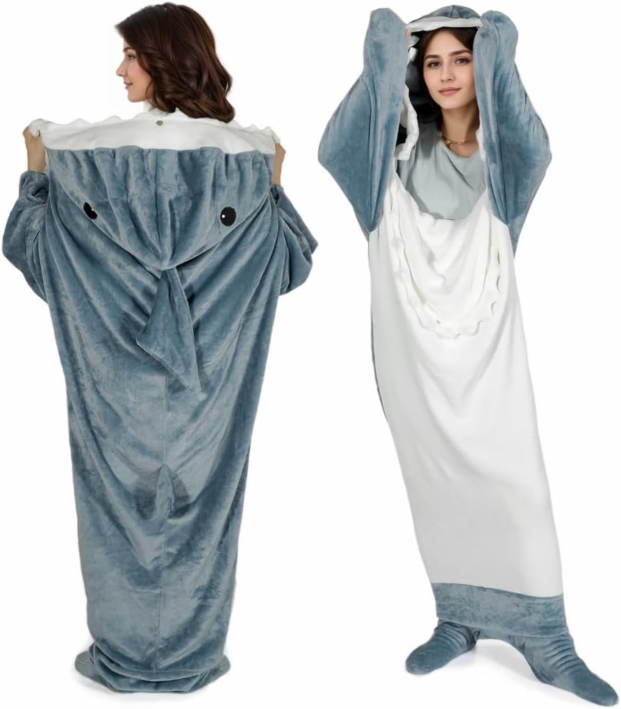 Shark Blanket - Soft and Cosy Hooded Flannel Shark Suit, Shark Blanket ...