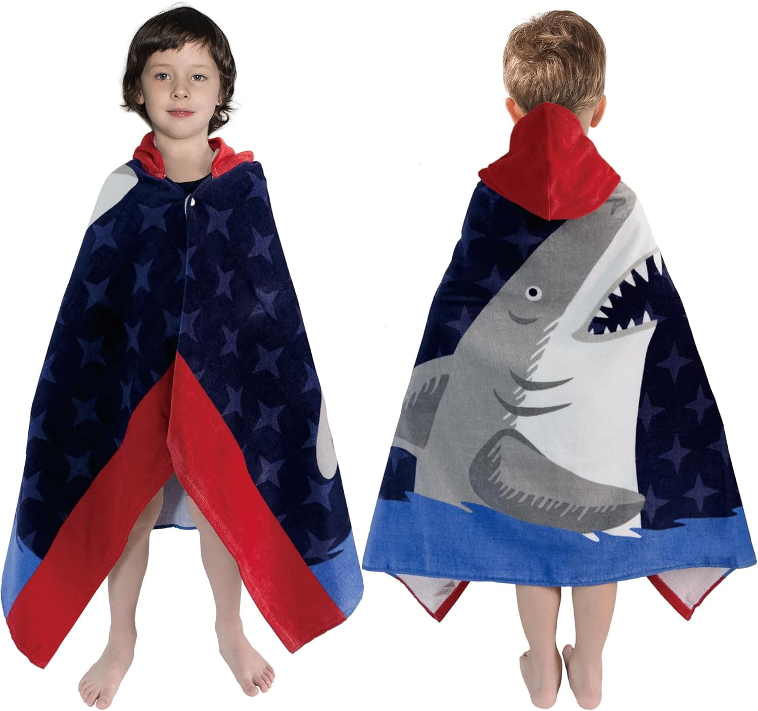 Shark Boy Bath Towel Hooded - Kids Beach Towel for Ages 3 to 10, Soft ...