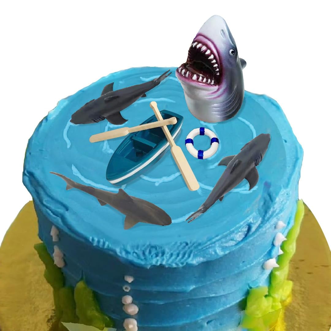 Shark Cake Toppers TWE5 Beach Shark Cake Decorations Set with Four ...