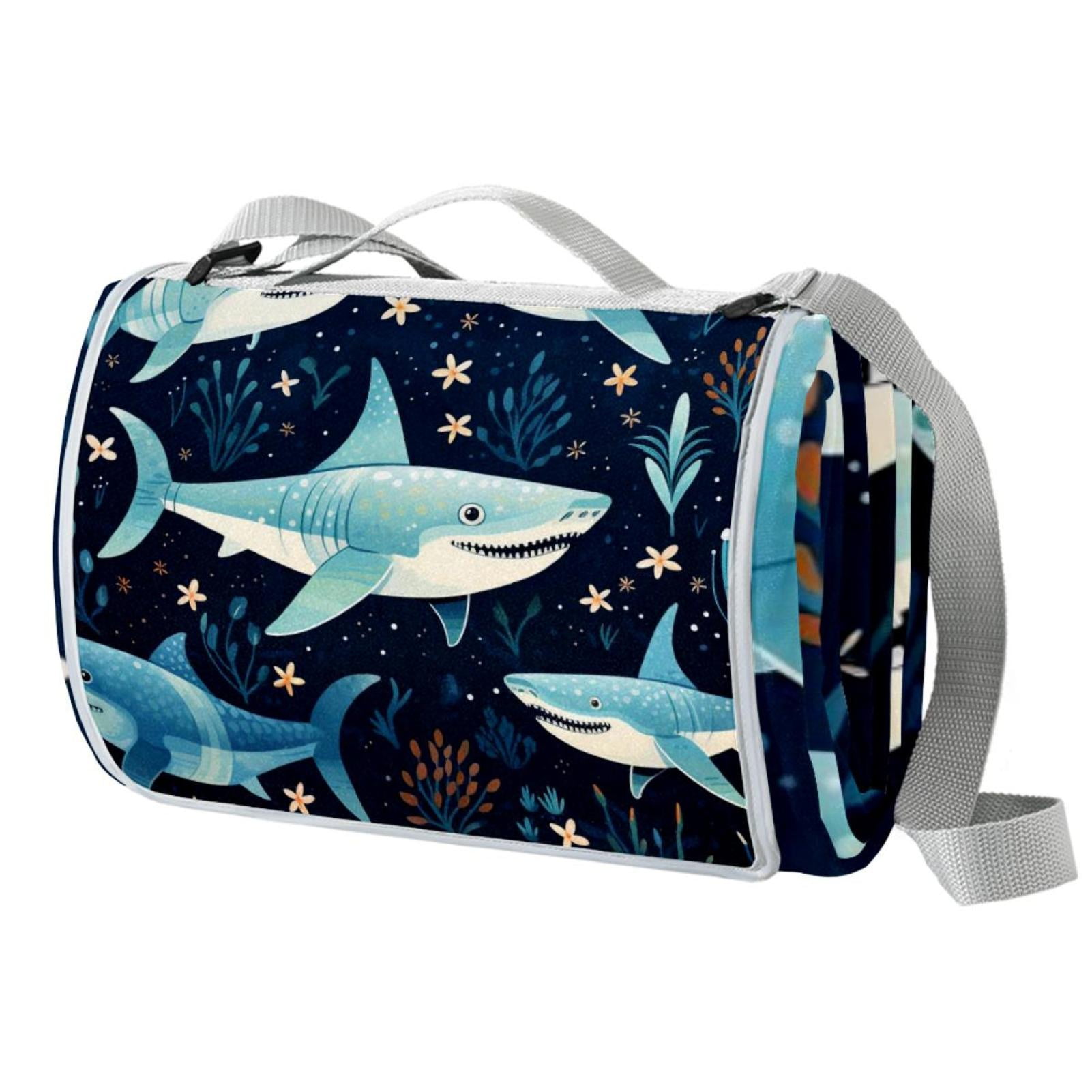 Shark Canvas Beach Blanket - Large Picnic Mat for Outdoor, Sand Proof ...