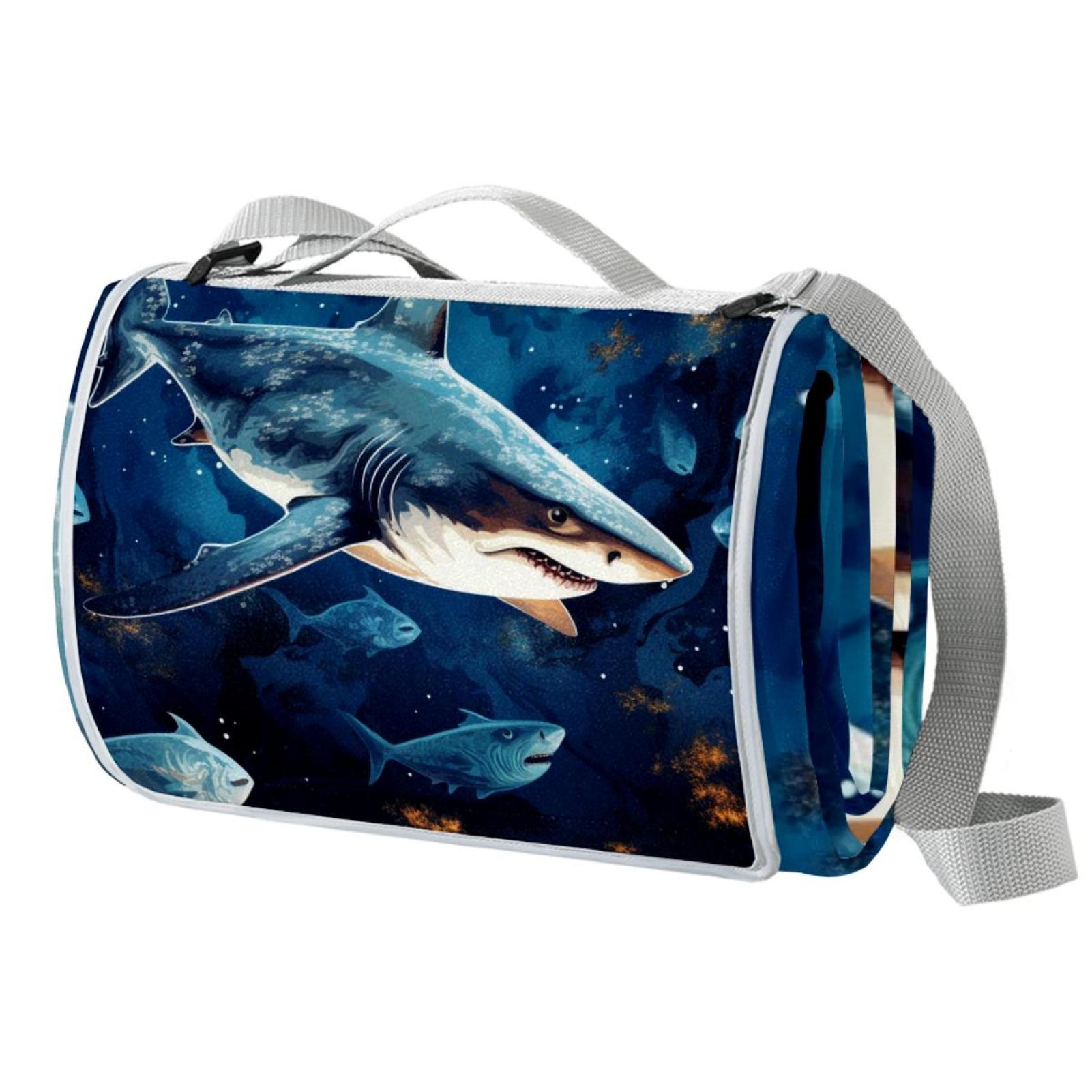 Shark Canvas Beach Blanket Picnic Mat Waterproof Sand Proof Outdoor ...
