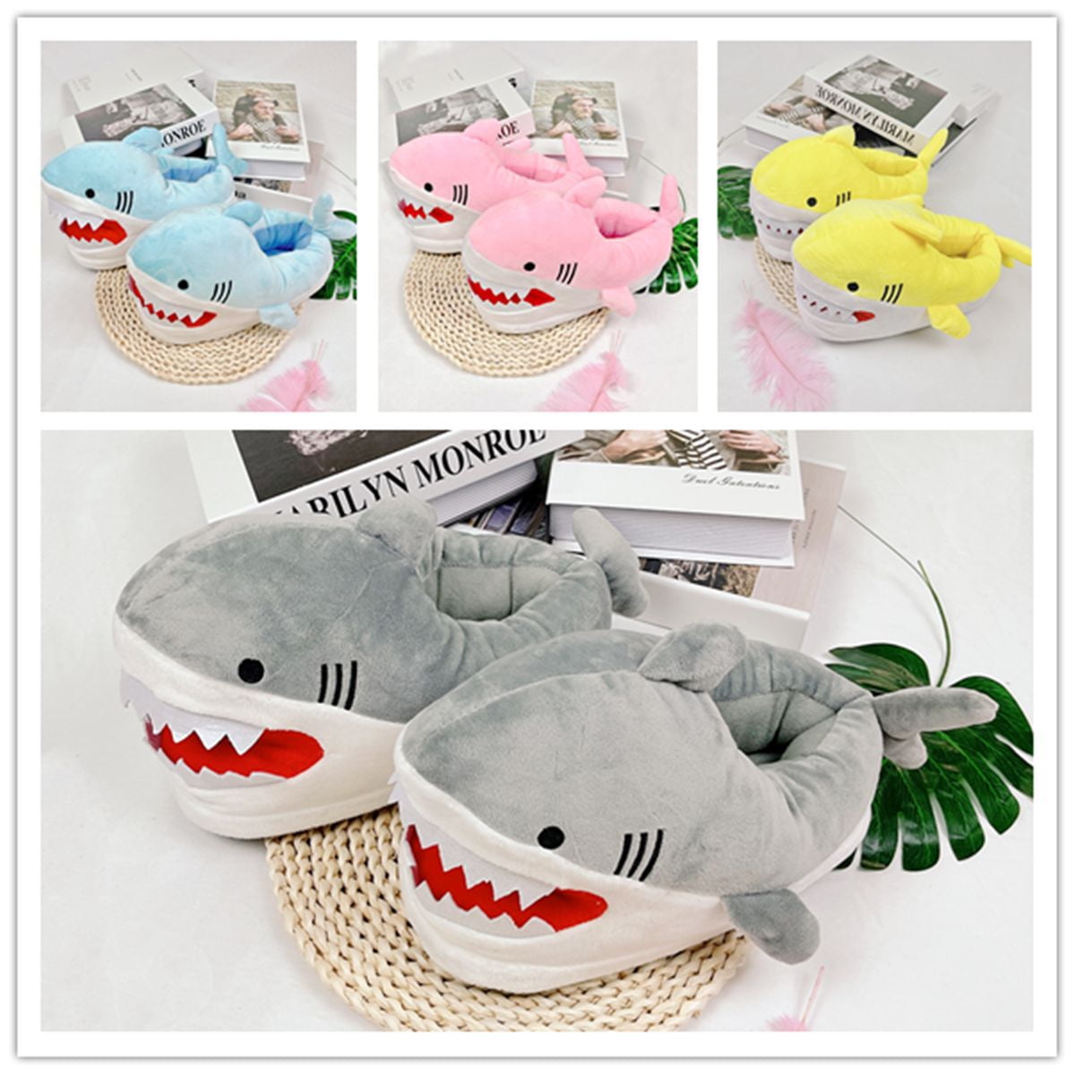 Shark Cartoon Slippers Indoor Warm Home Cotton Tow Plush Slippers One ...