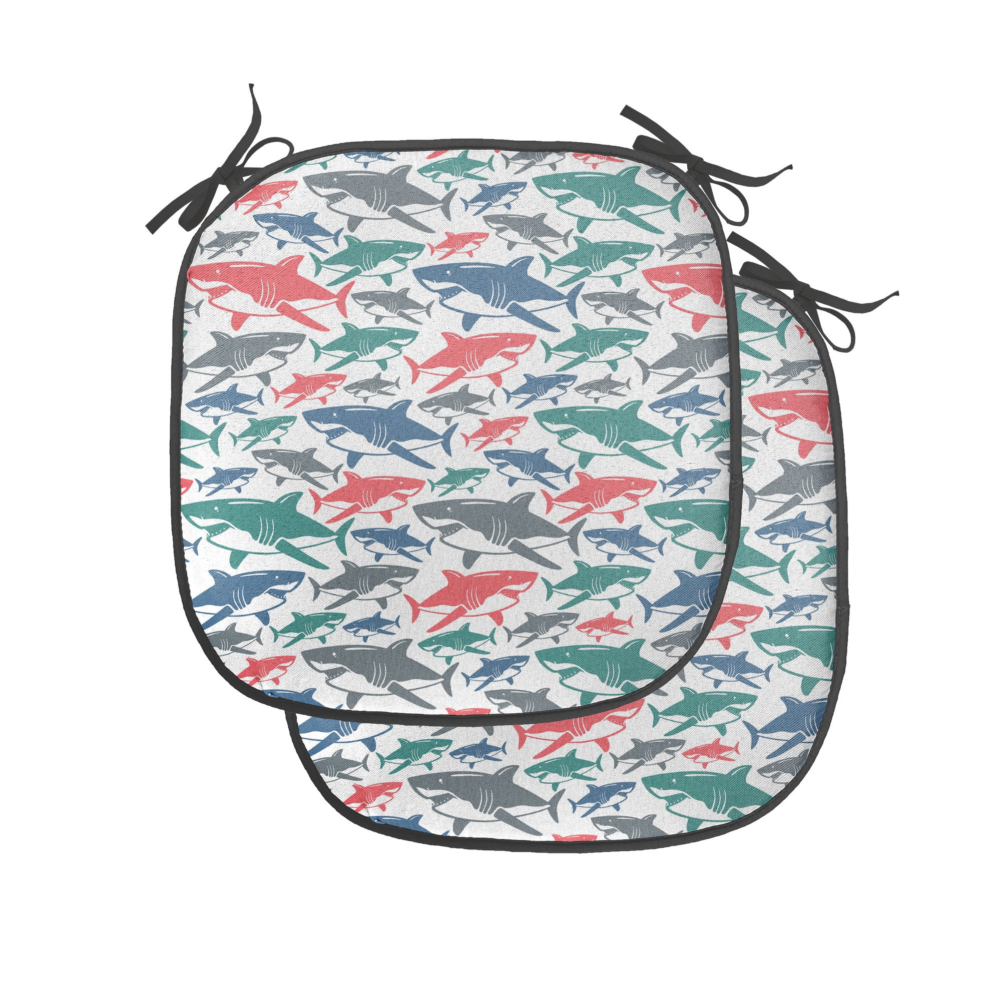 Shark Chair Seating Cushion Set of 4, Colorful Underwater Fish Pattern ...