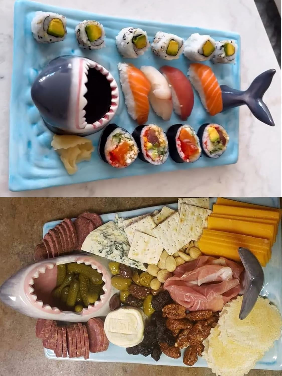 Shark Charcuterie Board - Ceramic Shark Sushi Plate with Built-In Sauce ...