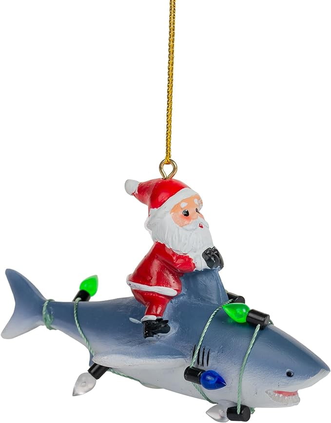 Shark Christmas Tree Ornament with Santa Riding On The Back Covered in ...