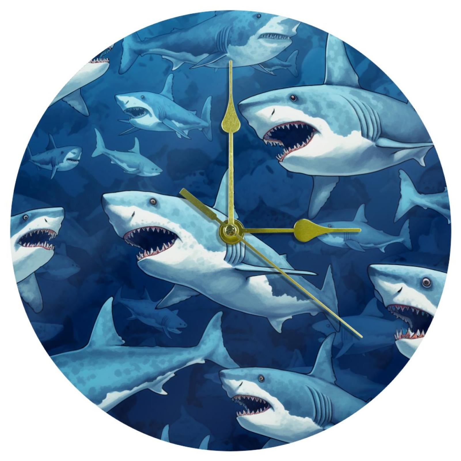 Shark Circular Acrylic Wall Clock – Contemporary Design, Silent Ticking ...