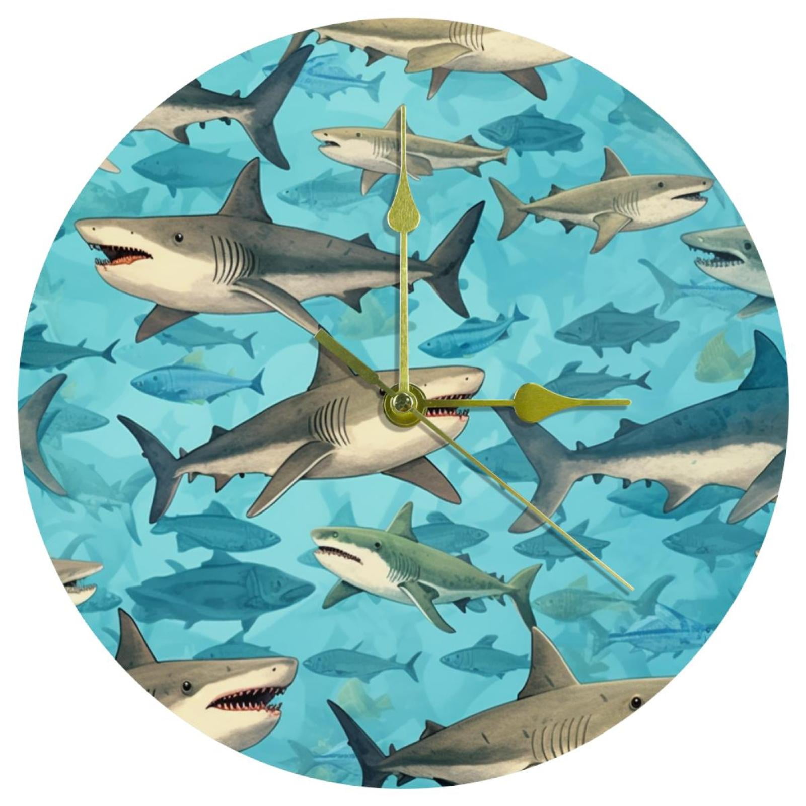 Shark Circular Acrylic Wall Clock - Contemporary Design with Quartz ...