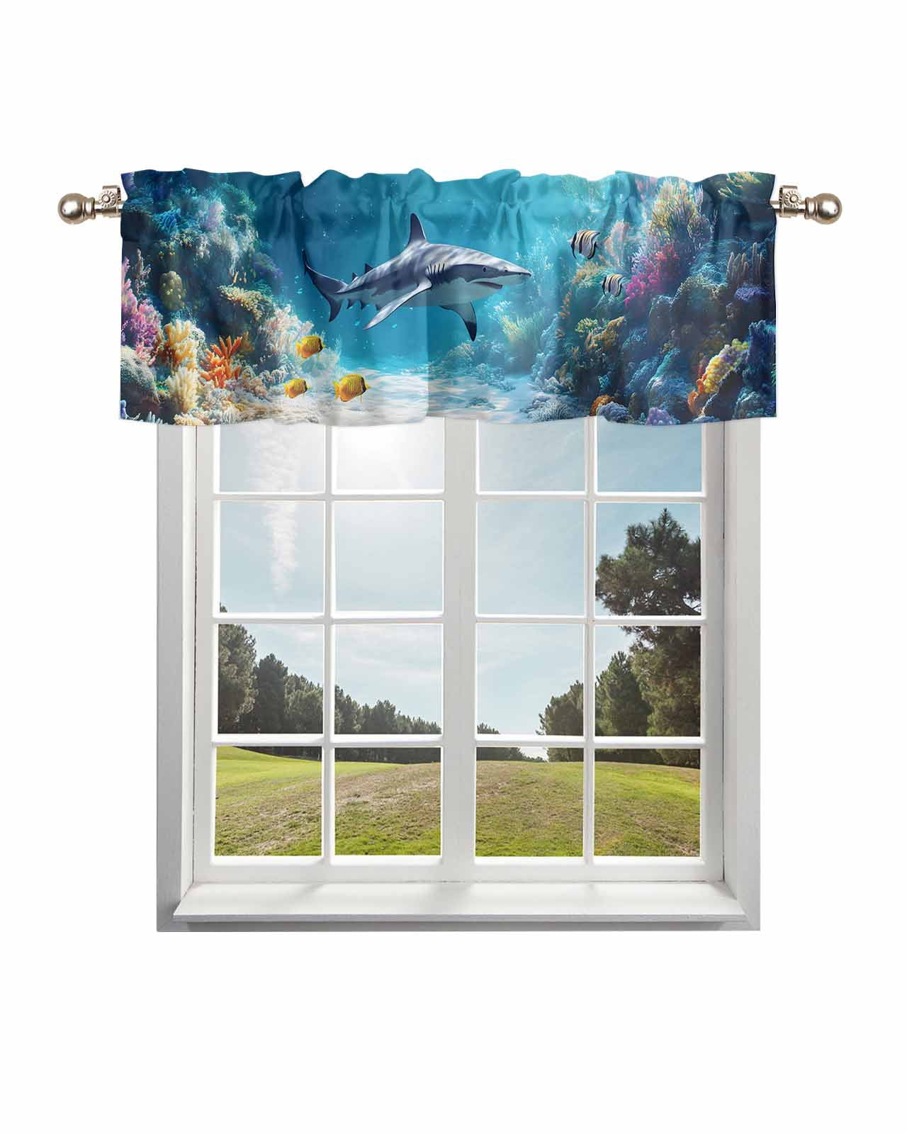 Shark Coastal Curtain Valance for Windows/Living Room/Kitchen/Bathroom ...