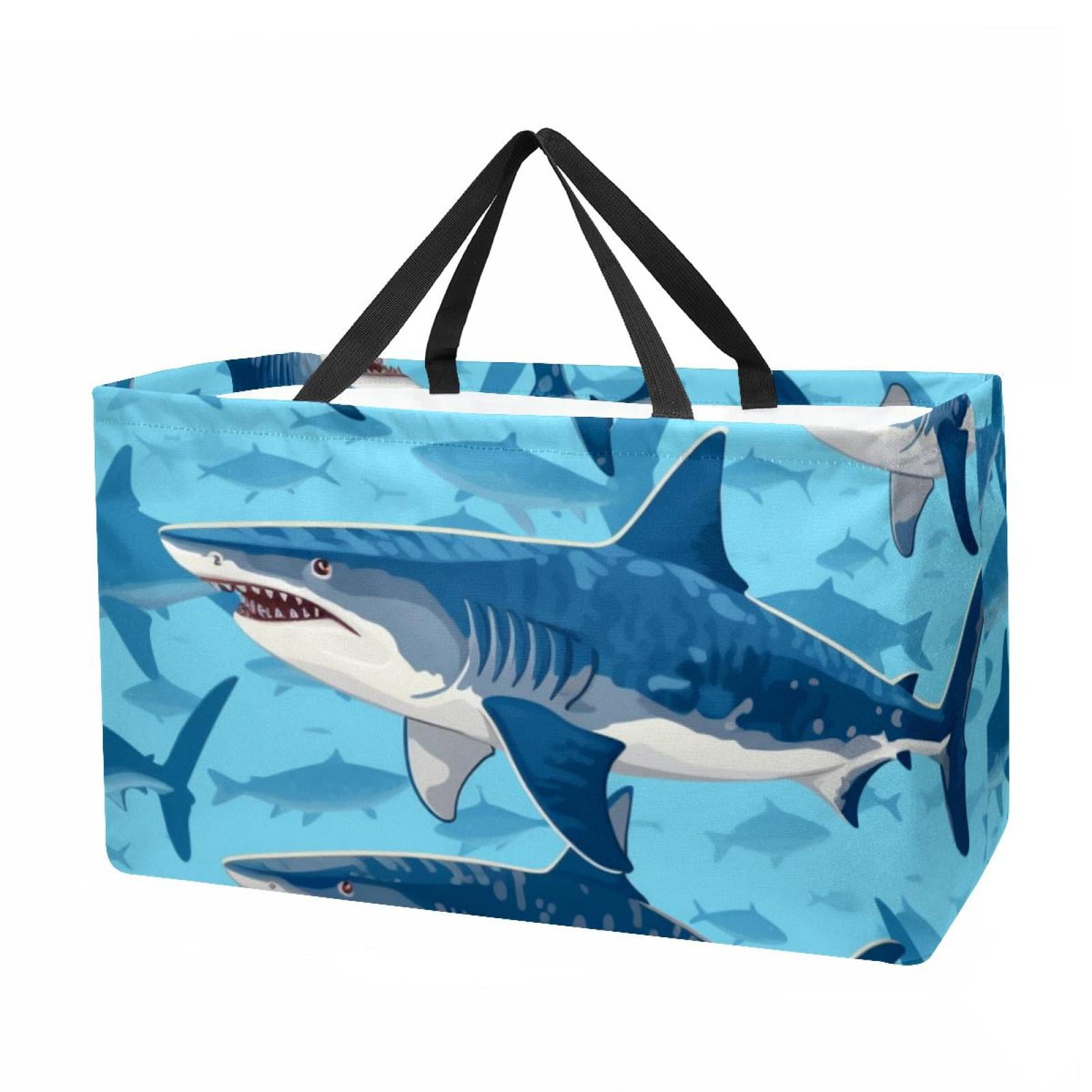 Shark Collapsible Bucket Tote Bag Shopping Basket Oxford Cloth Picnic ...