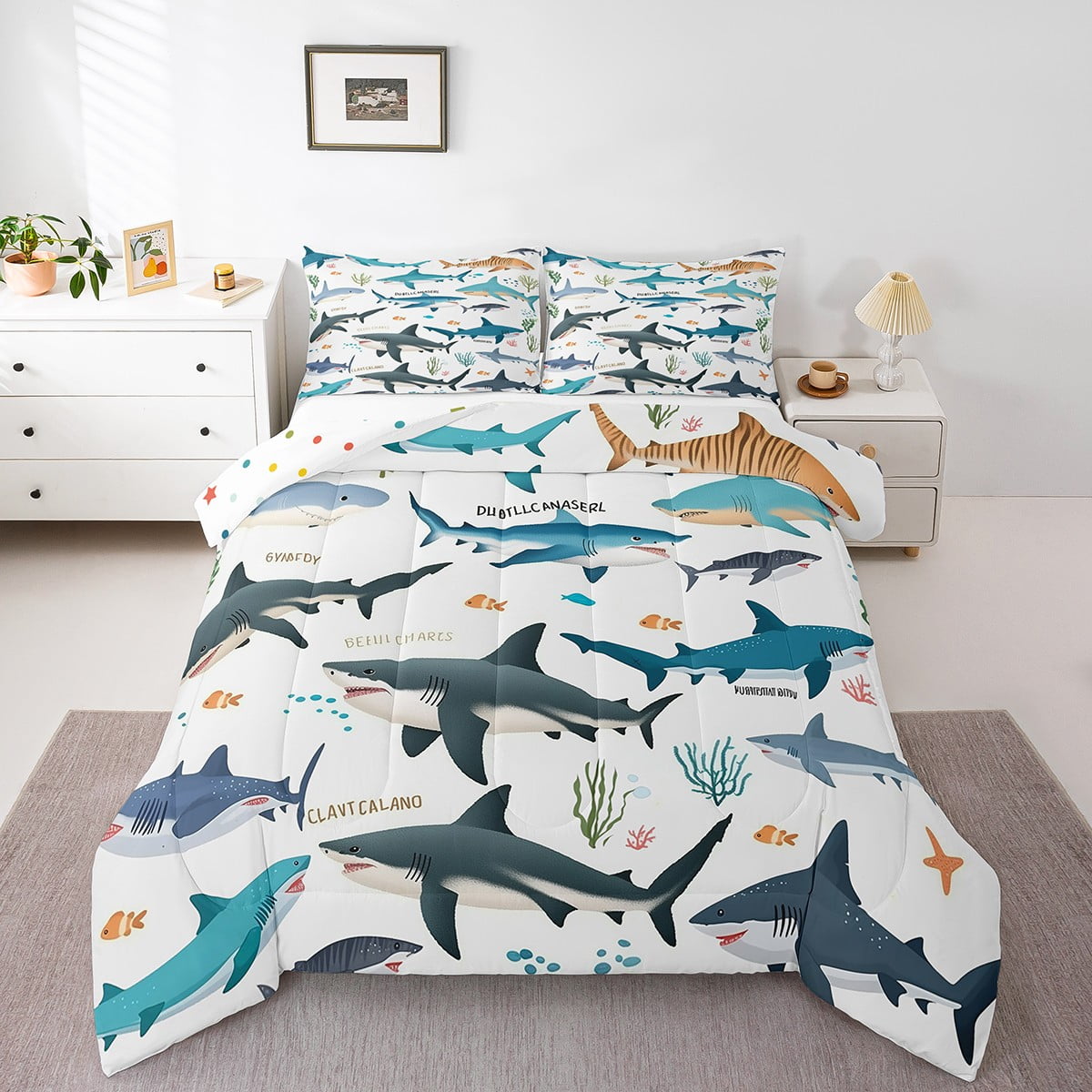 Shark Comforter Set Full Size Ocean Themed Bedding Sets for Kids Boys ...