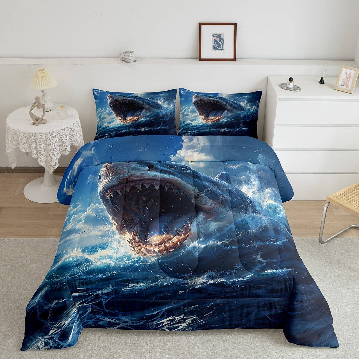 Shark Comforter Set Queen,3D Shark Bedding Set for Kids Boys Girls ...