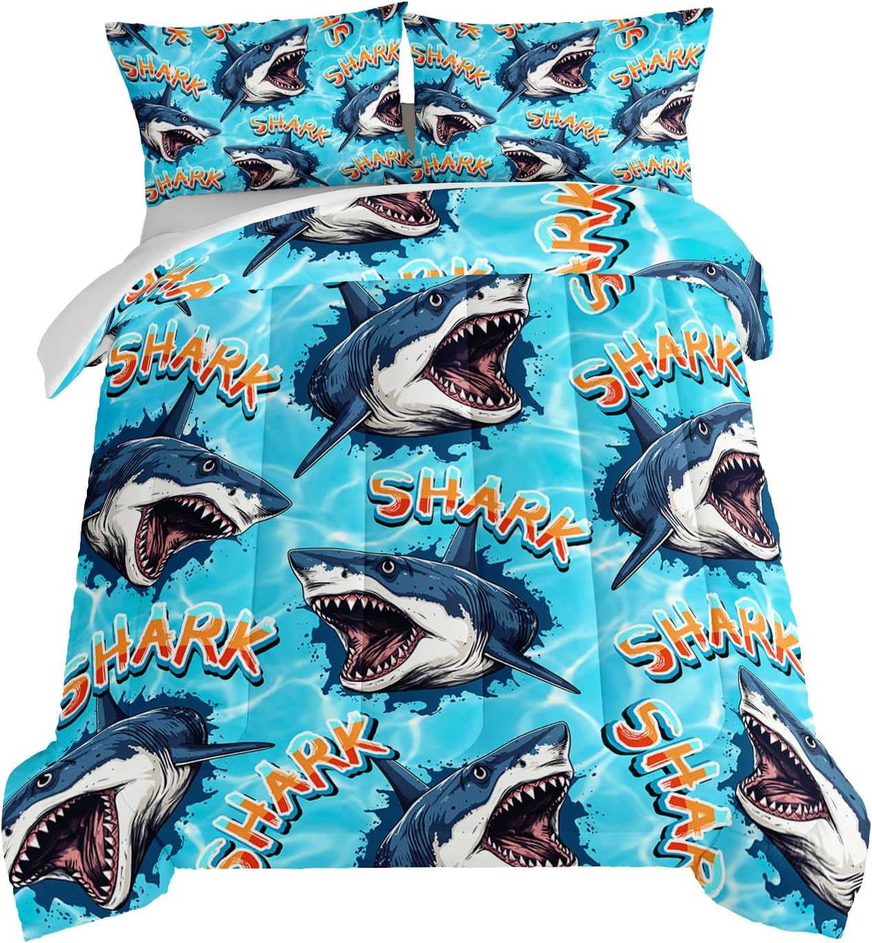 Shark Comforter Set Queen Size,Ocean Theme Bedding Set for Kids Boys,3D ...