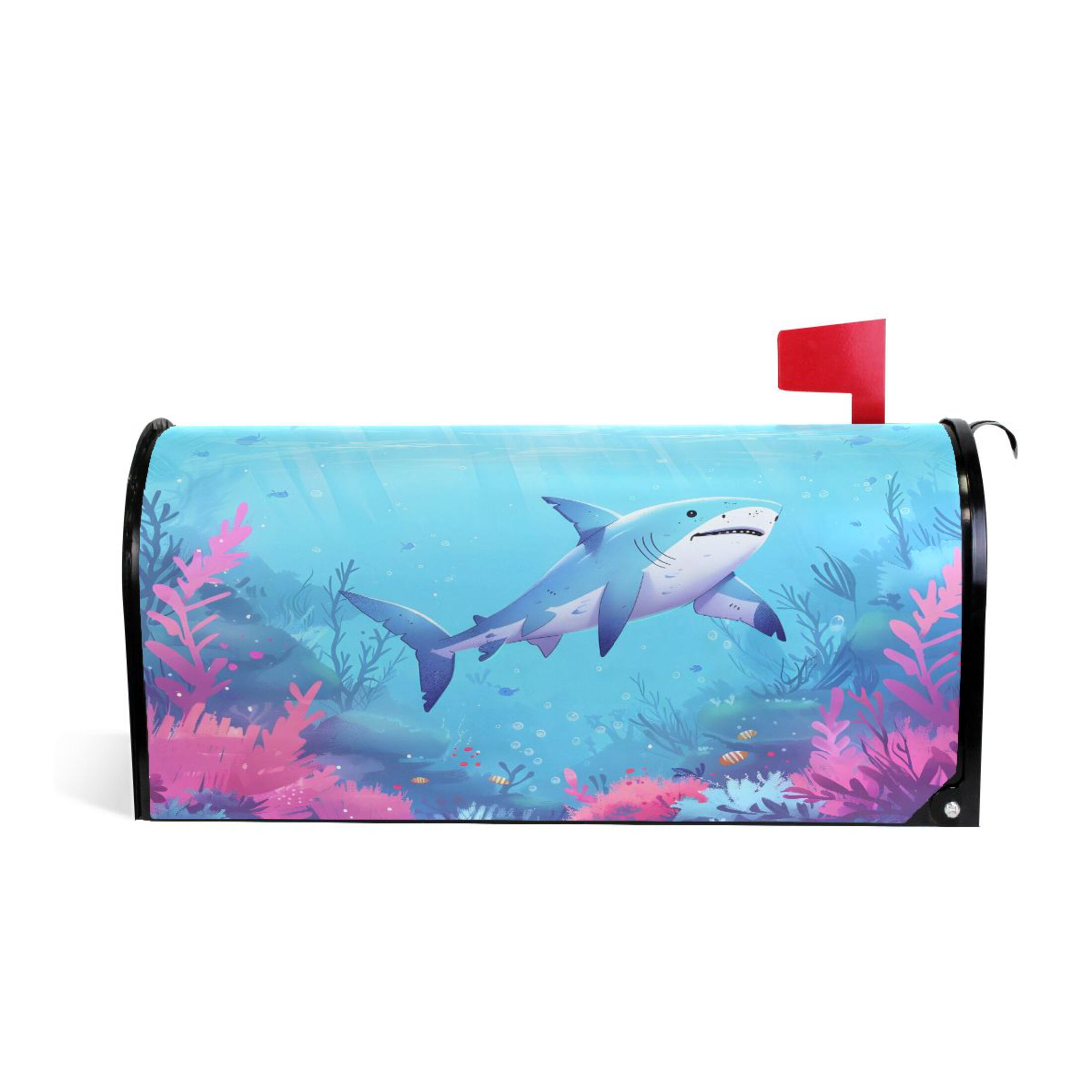 Shark Coral under Sea Magnetic Mailbox Covers Post Box Wraps Garden ...
