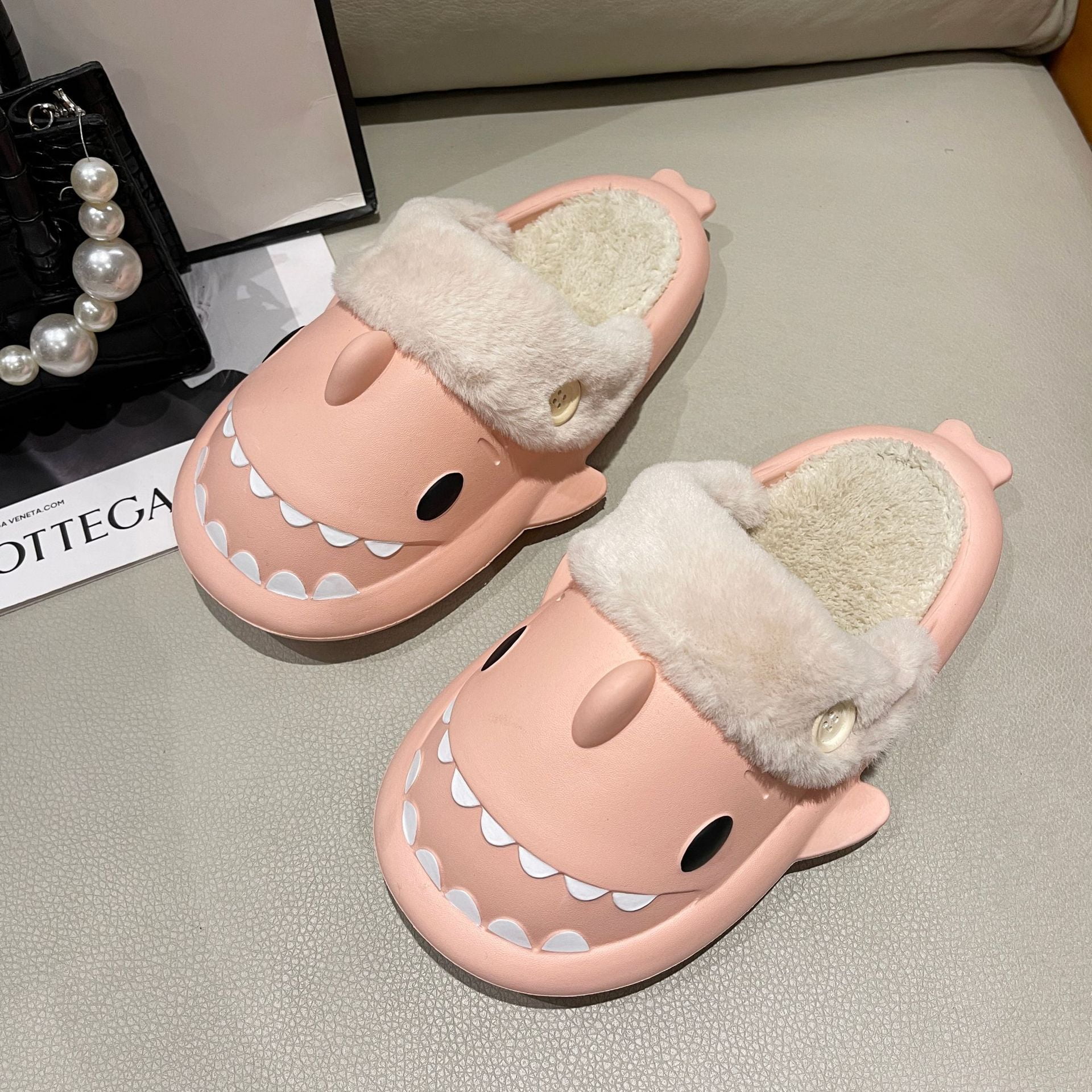 Shark Cotton Slippers Woman Waterproof Winter Indoor Non-slip Slides ...