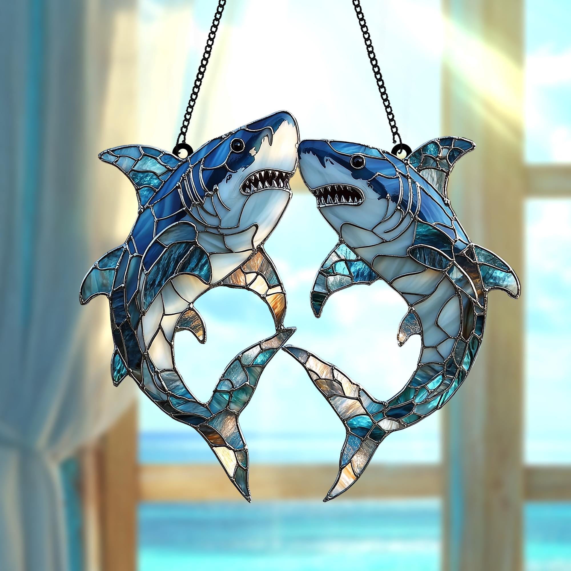 Shark Couple Acrylic Suncatcher fullxfull Two Blue Sharks Forming a ...