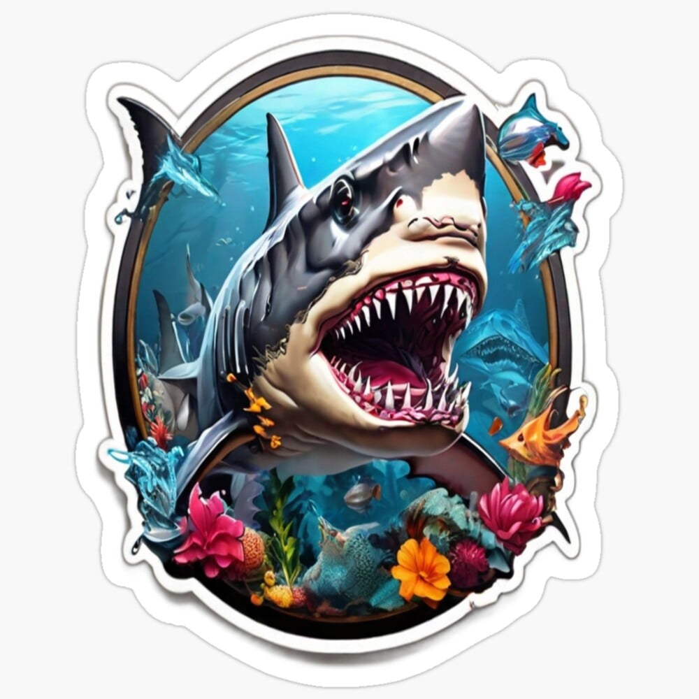 Shark Cute Sea Ocean Fish Sticker Phone Decal Water Bottle Stickers Car ...