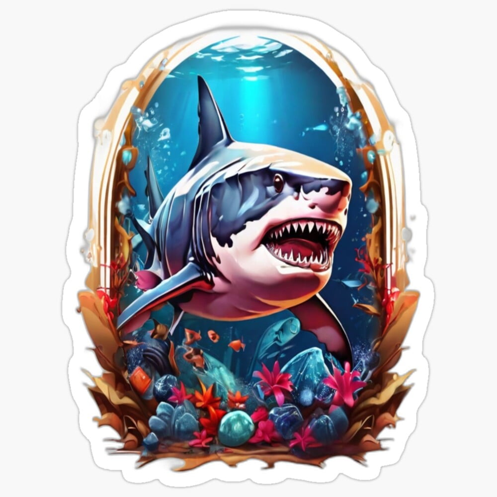 Shark Cute Sea Ocean Fish Sticker Phone Decal Water Bottle Stickers Car ...