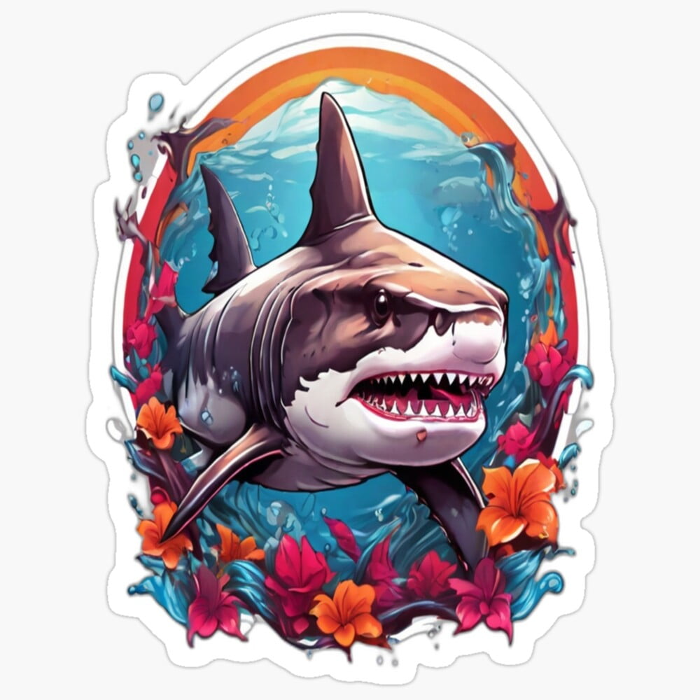 Shark Cute Sea Ocean Fish Sticker Phone Decal Water Bottle Stickers Car ...