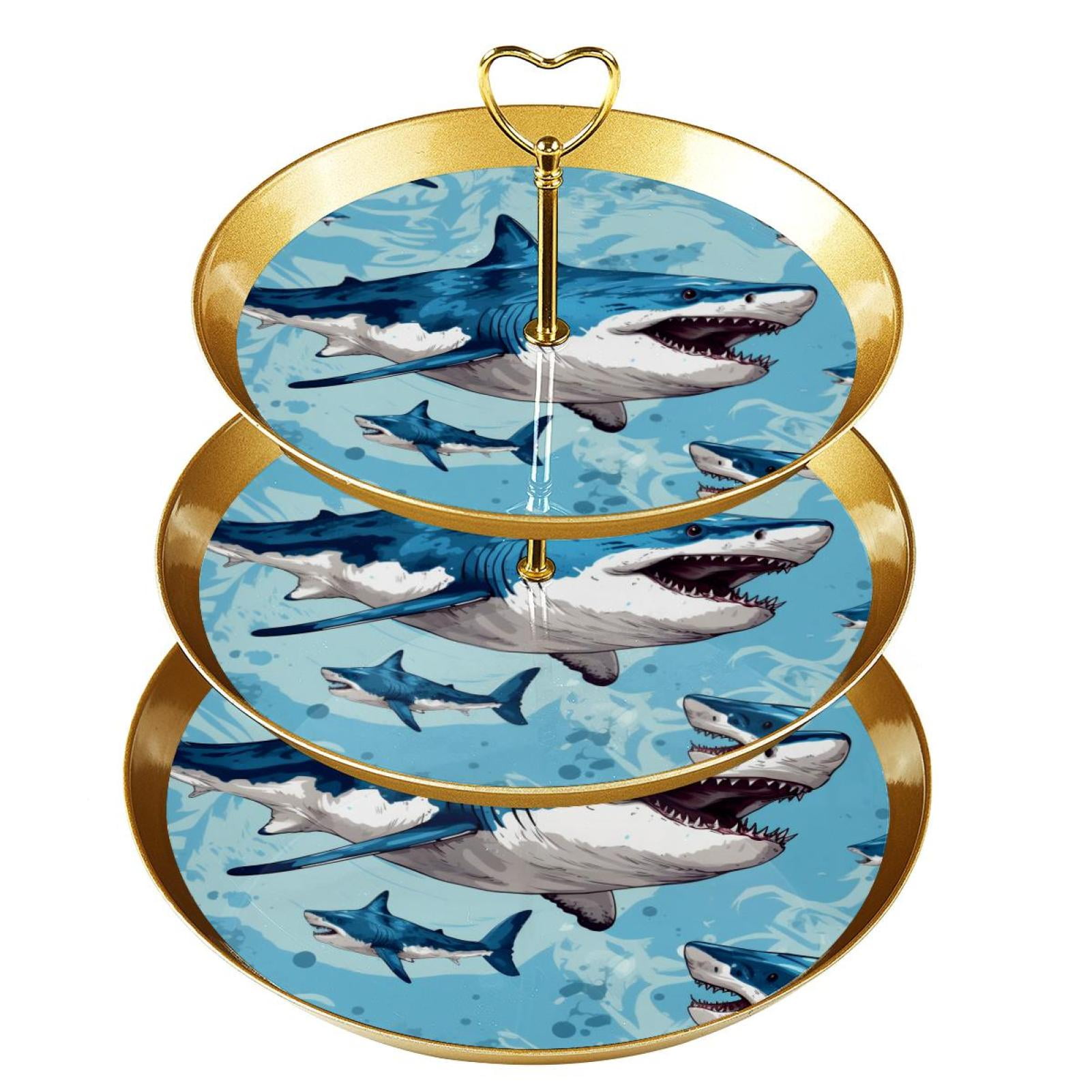 Shark Decorative Dessert Table Plastic Tray with Iron Pillars - 32cm/12 ...