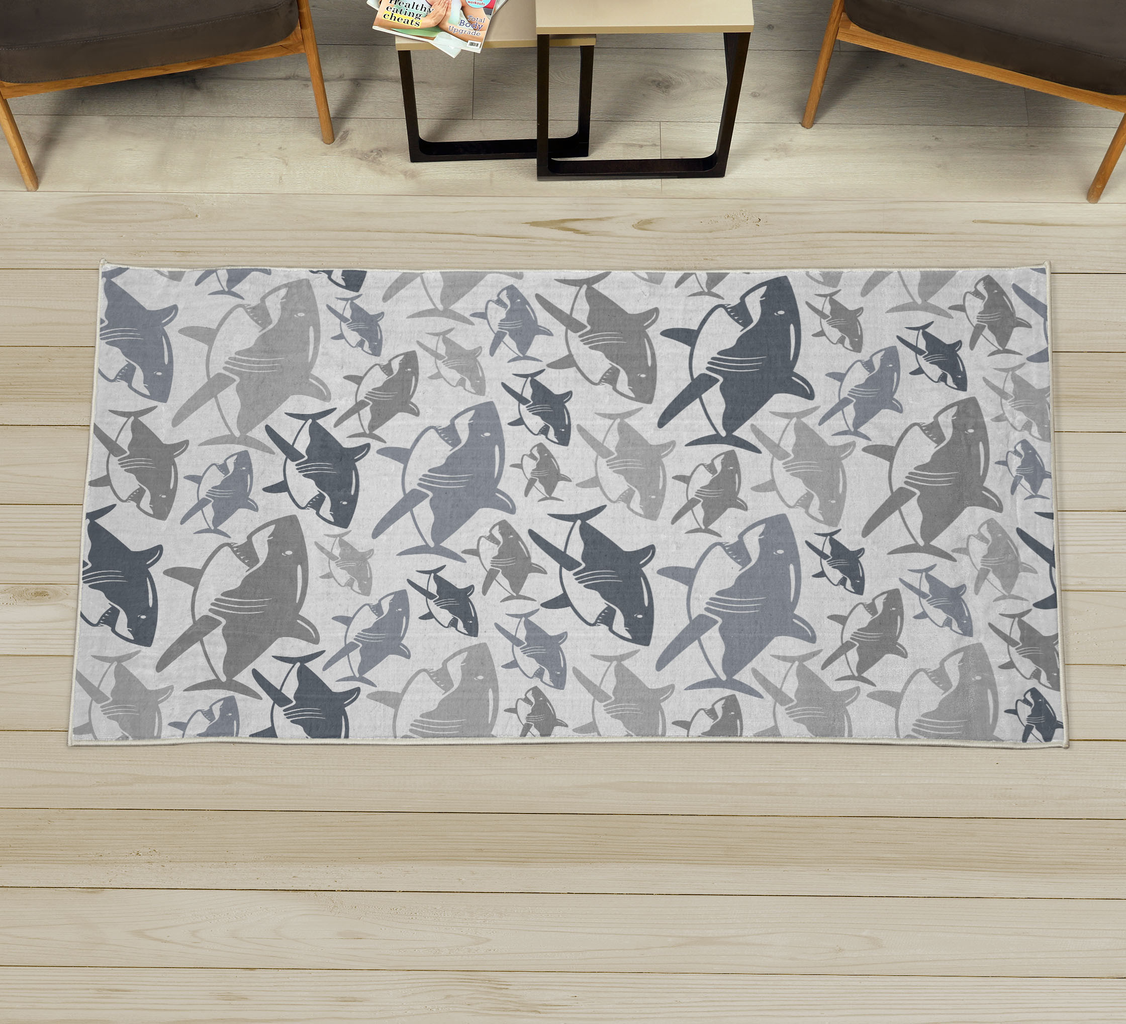 Shark Decorative Rug, Colorful Underwater Fish Pattern Masters Survival ...