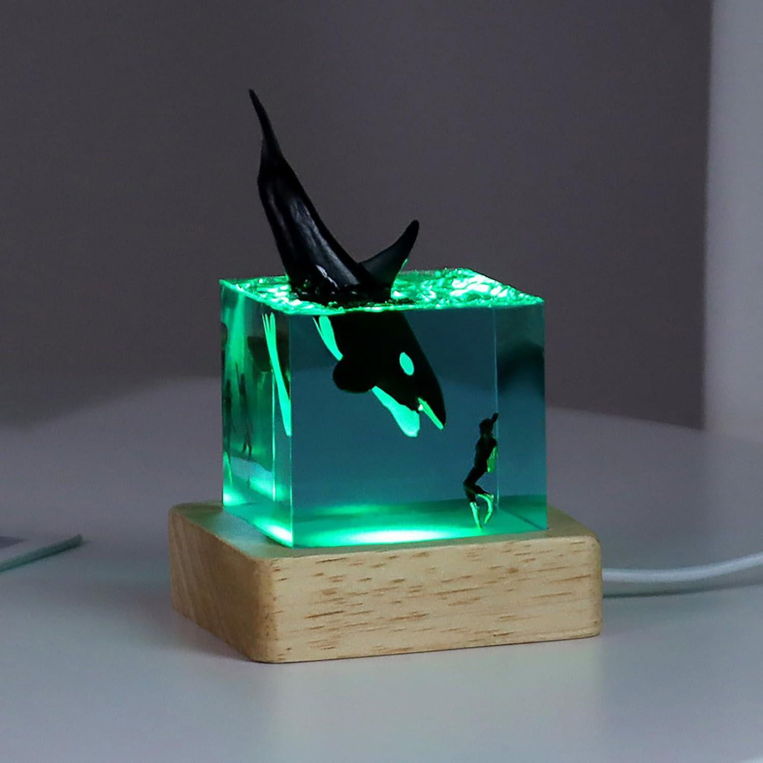 Shark Diver Night Lamp, Table Lamp, Handmade Resin Shark Lamp, Ocean ...