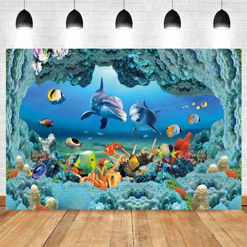Shark Dolphin Underwater World Baby Birthday Party Photography Backdrop ...