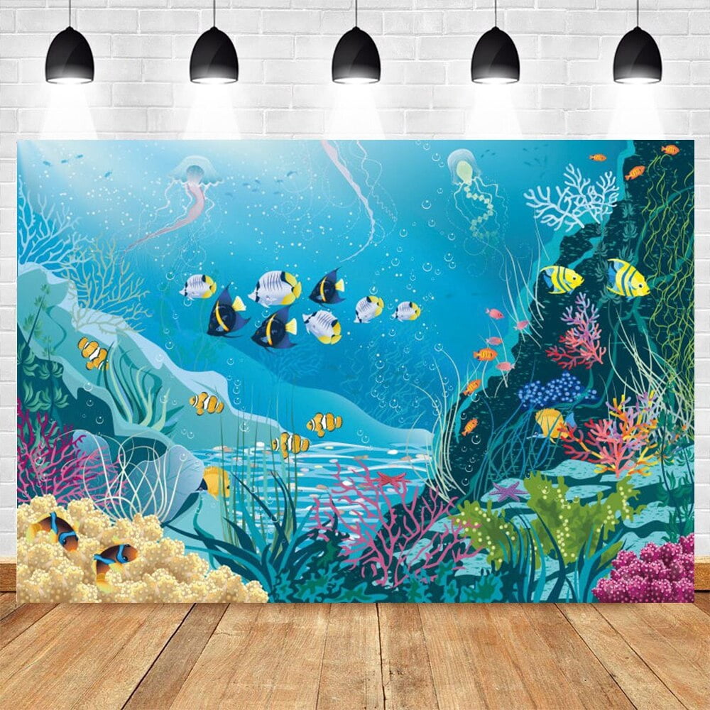 Shark Dolphin Underwater World Baby Birthday Party Photography Backdrop ...