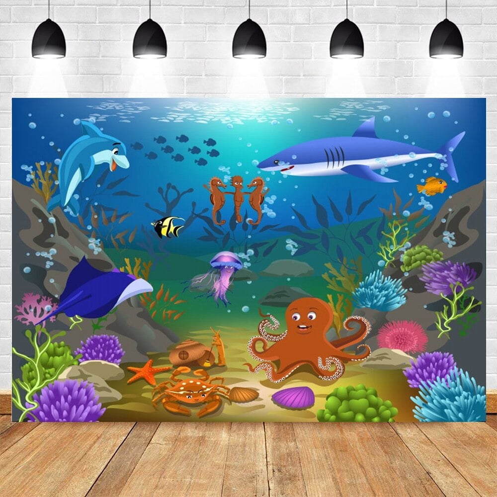 Shark Dolphin Underwater World Baby Birthday Party Photography Backdrop ...