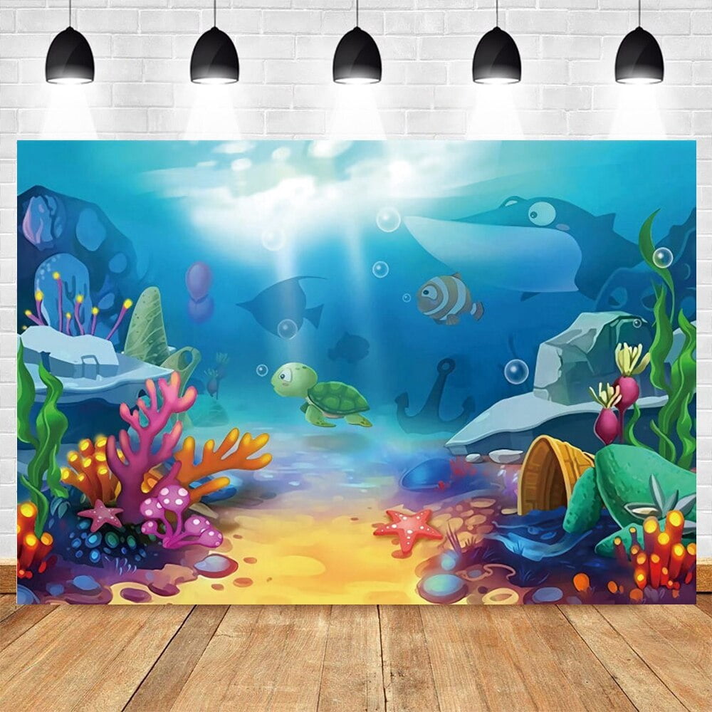 Shark Dolphin Underwater World Baby Birthday Party Photography Backdrop ...