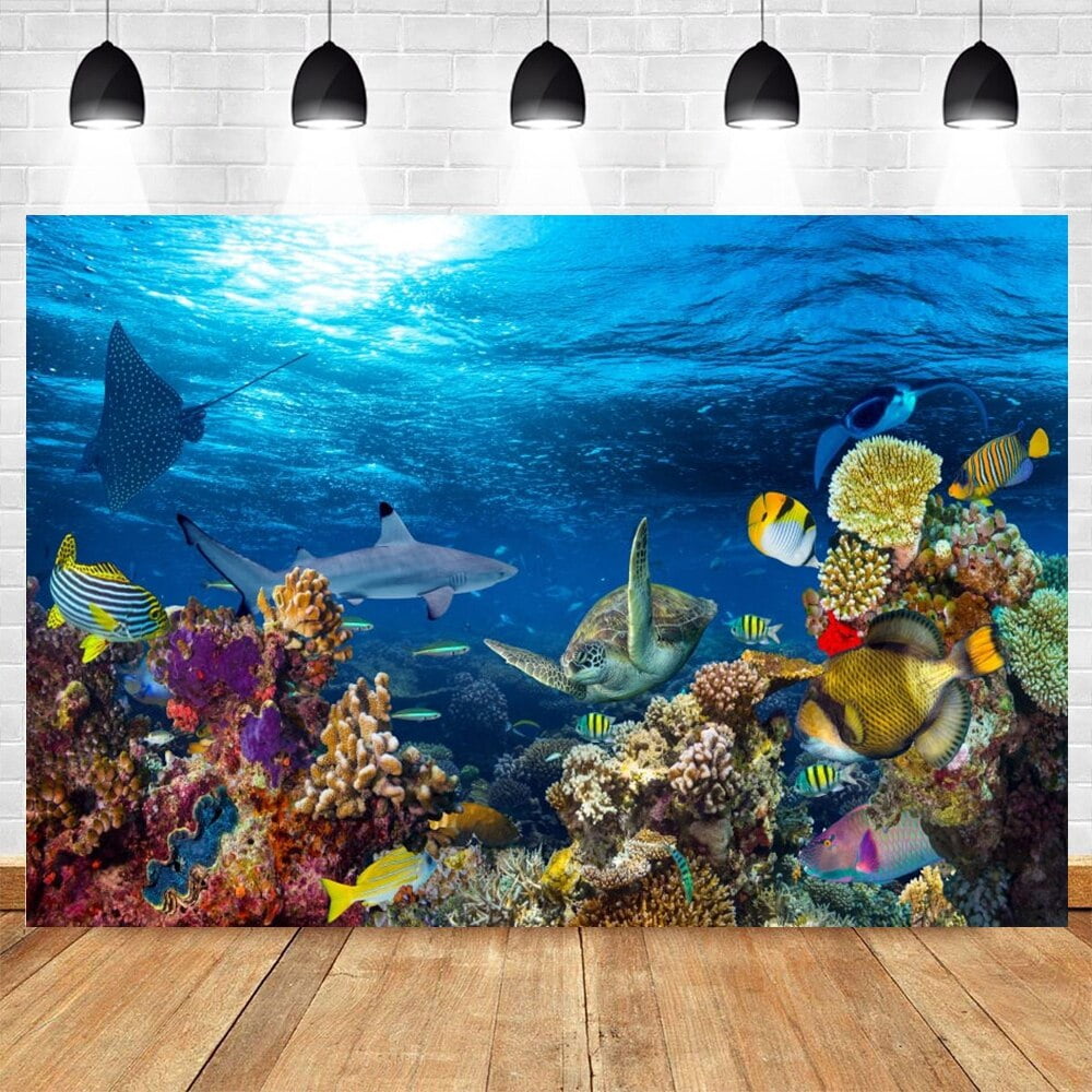 Shark Dolphin Underwater World Baby Birthday Party Photography Backdrop ...
