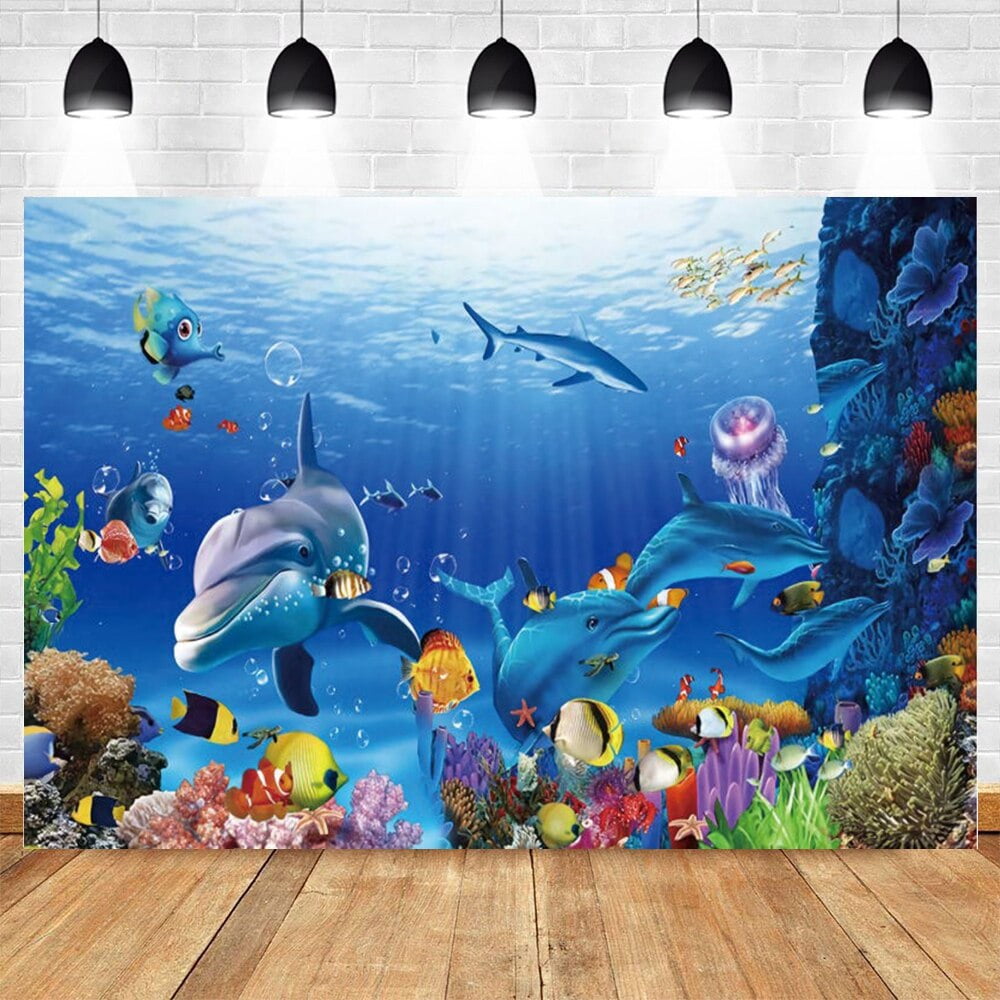 Shark Dolphin Underwater World Baby Birthday Party Photography Backdrop ...