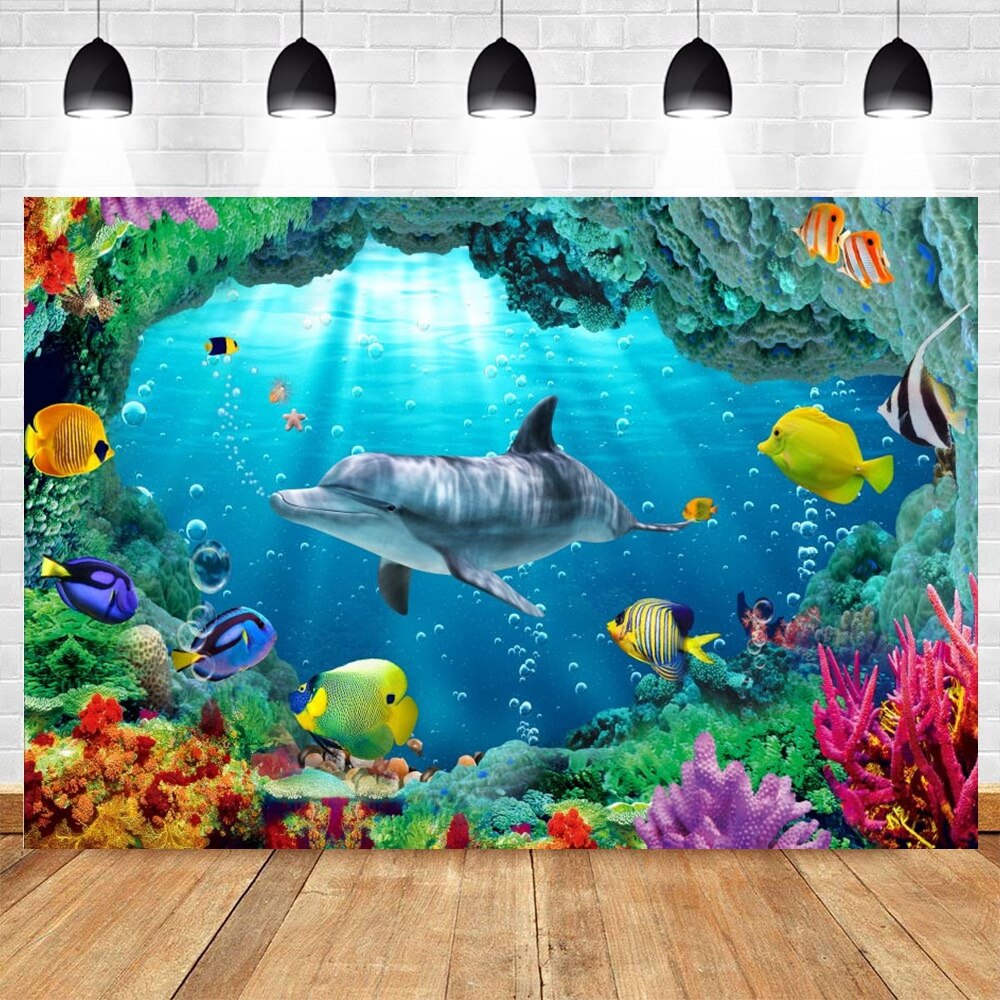 Shark Dolphin Underwater World Baby Birthday Party Photography Backdrop ...