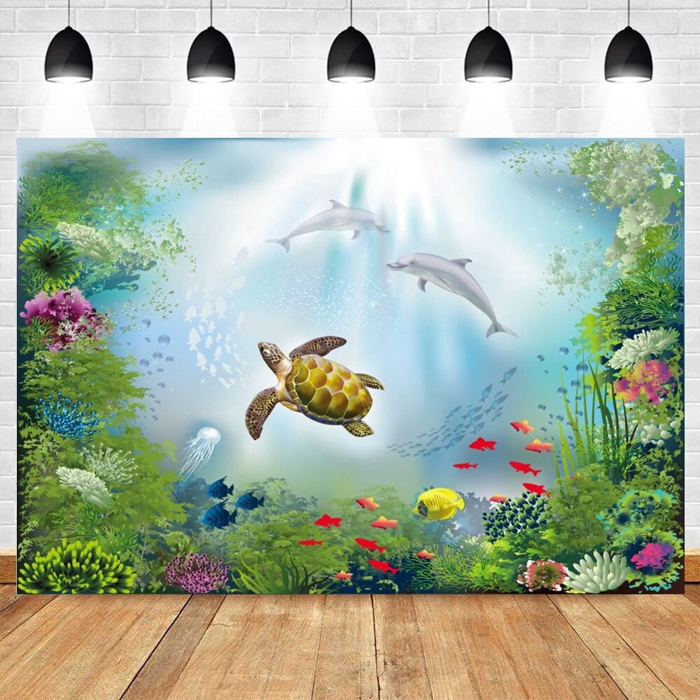 Shark Dolphin Underwater World Baby Birthday Party Photography Backdrop ...