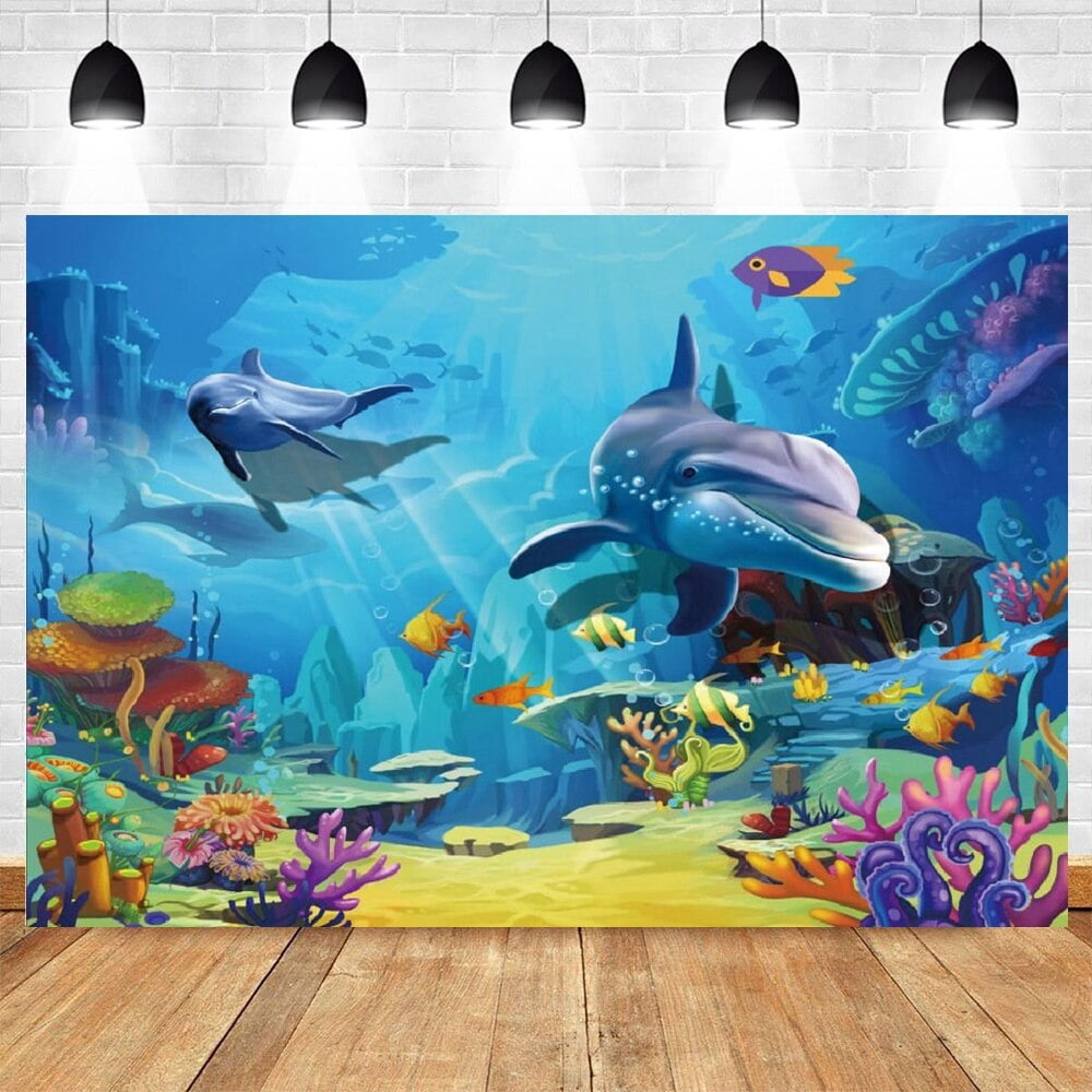 Shark Dolphin Underwater World Baby Birthday Party Photography Backdrop ...