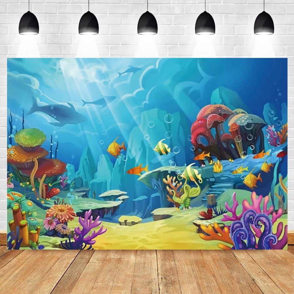 Shark Dolphin Underwater World Baby Birthday Party Photography Backdrop ...