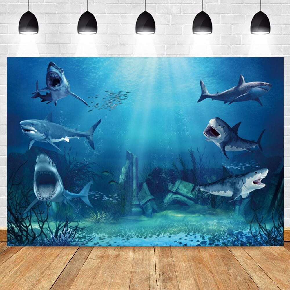 Shark Dolphin Underwater World Baby Birthday Party Photography Backdrop ...