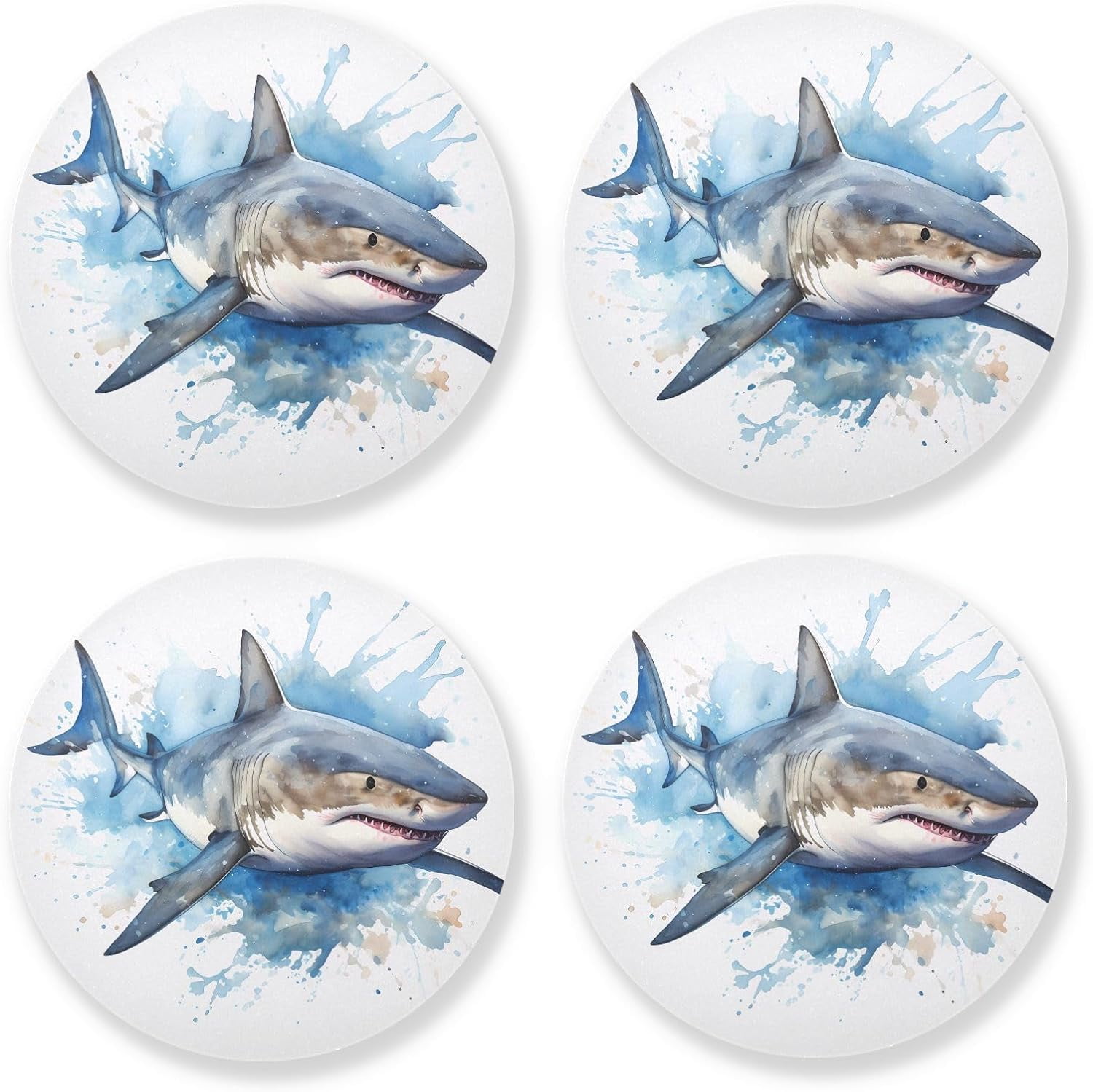 Shark Drinks Coasters, Non-Scratch Cork Base Round Cups Mats for for ...