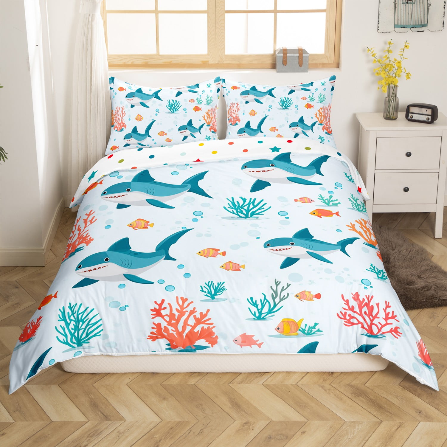 Shark Duvet Cover Twin Size Ocean Sealife Bedding Sets Teens 3D Shark ...