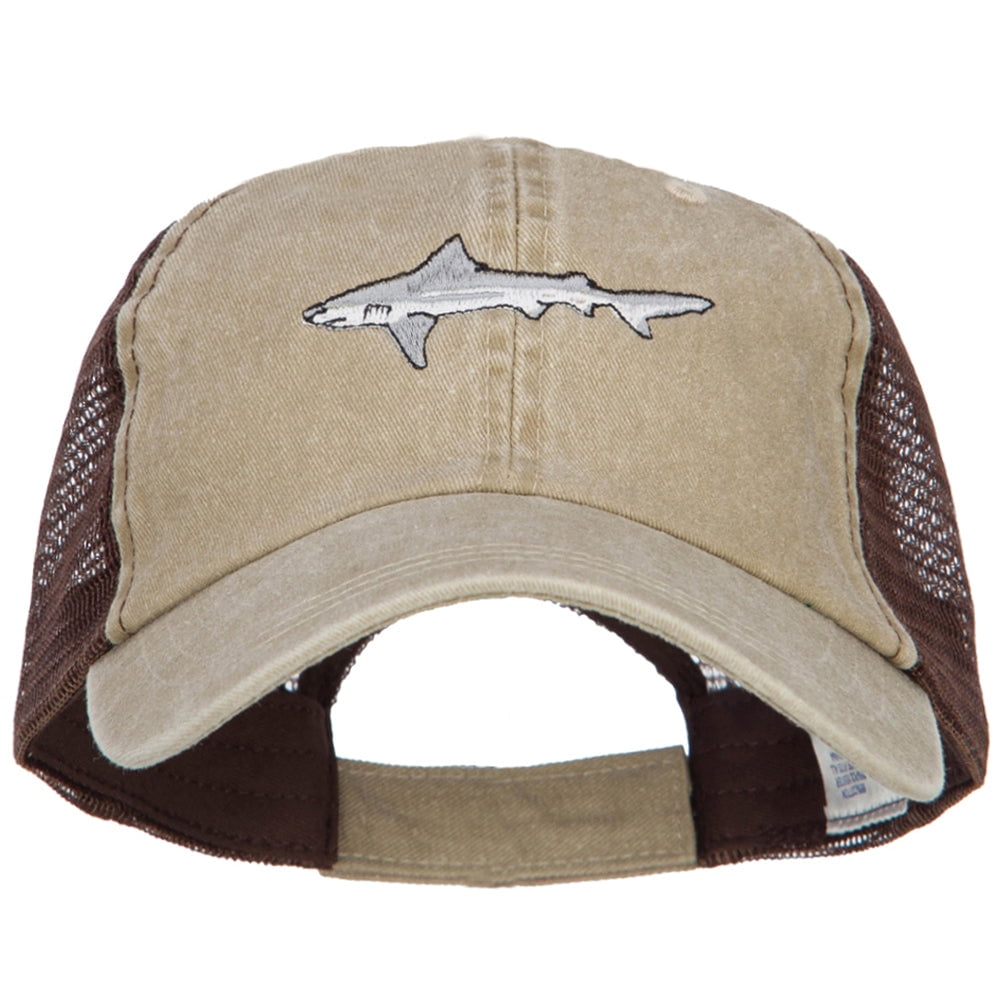 Shark Embroidered Washed Trucker Cap - Khaki Brown OSFM - Walmart.com