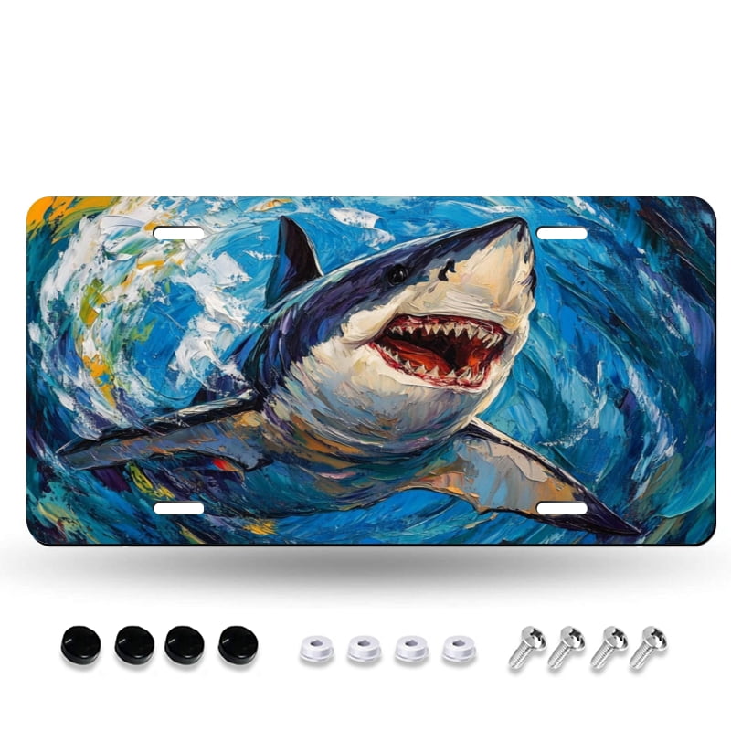 Shark Emerging in Wave License Plate Frame, Decorative Novelty License ...